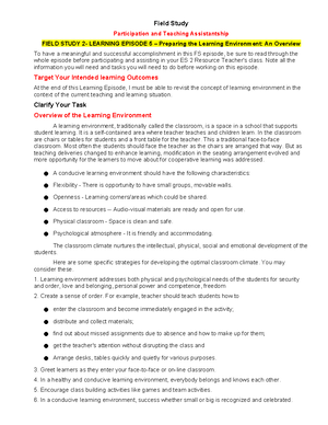 FS 2-4 - FS 2 Activity 1 - Field Study Participation and Teaching ...