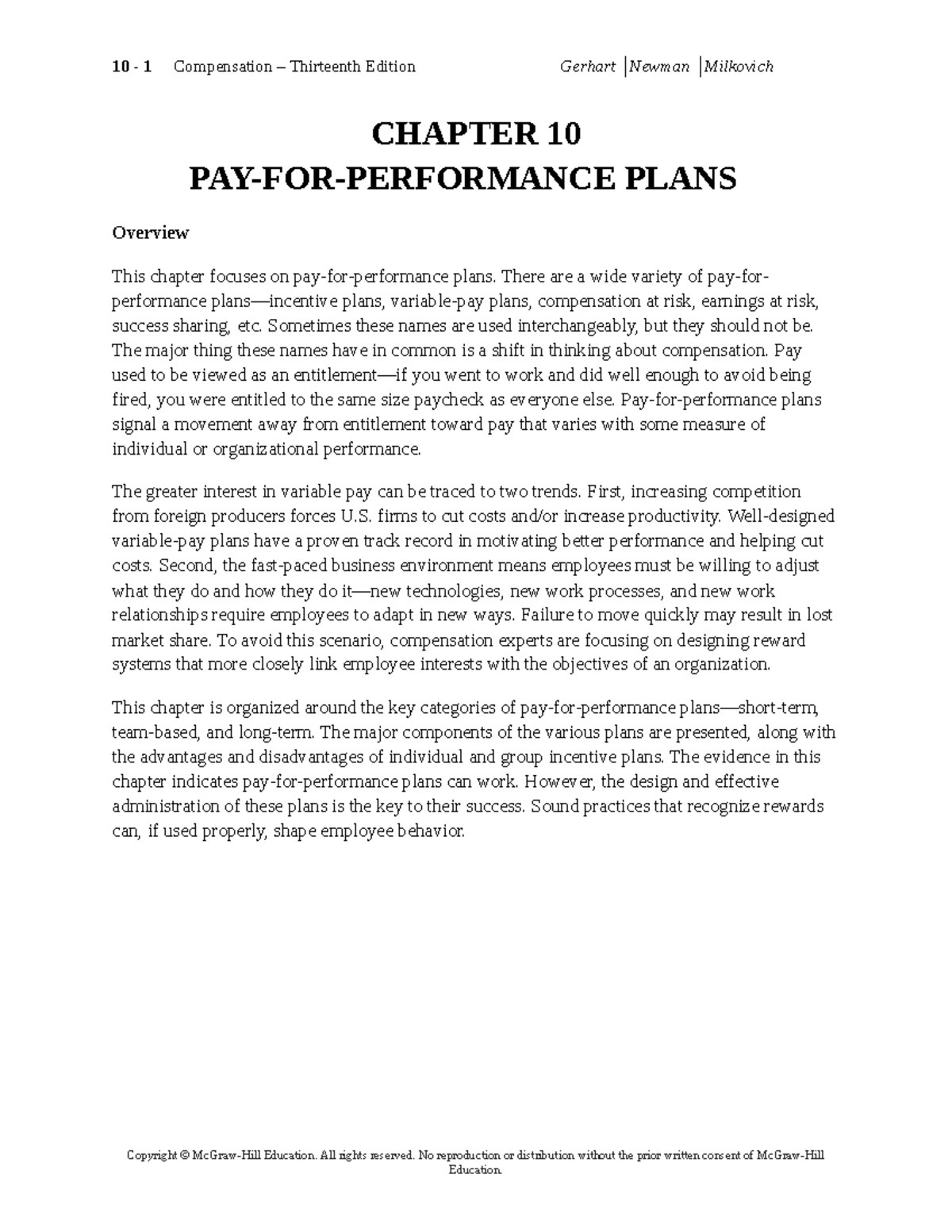 Lecture Notes: Overview of Pay-for-Performance Plans (10 - PFP) - Studocu