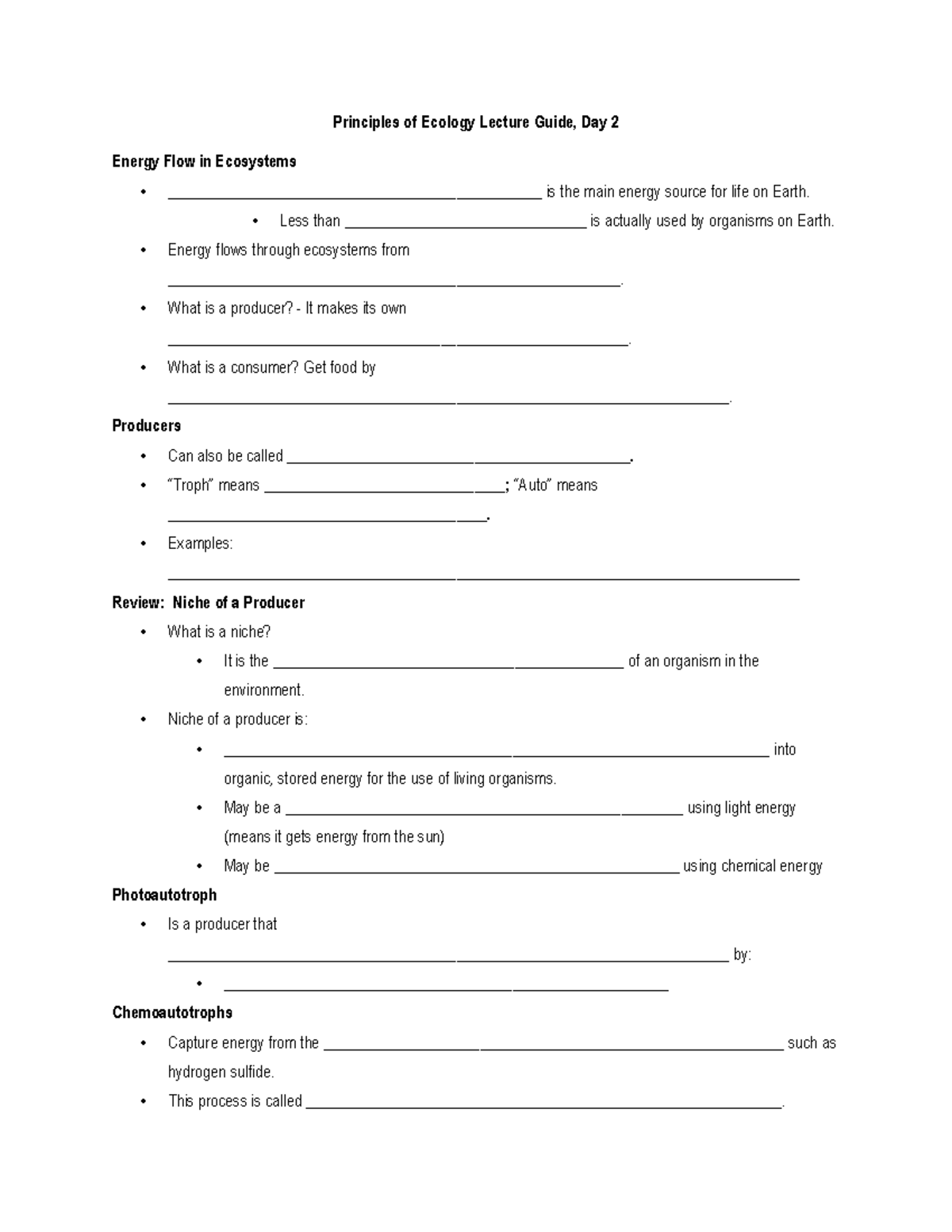 Principles of Ecology Study Guide 2: Energy Flow in Ecosystems - Studocu