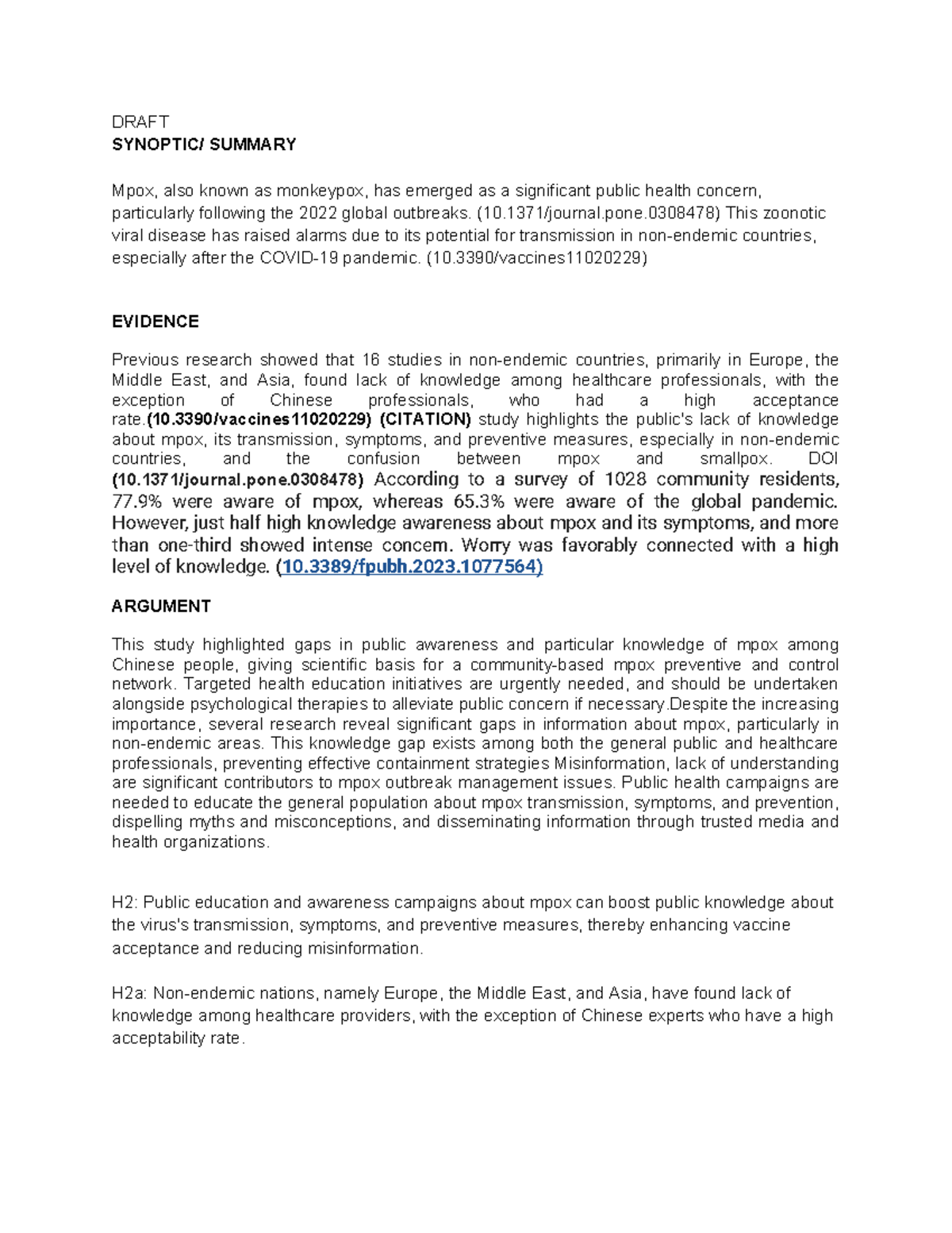 Review Related Literature (RRL) - DRAFT SYNOPTIC/ SUMMARY Mpox, also known as monkeypox, has ...