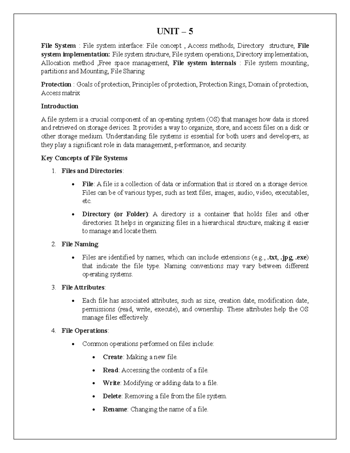 OS Unit 5: Comprehensive Overview of File System Concepts and ...