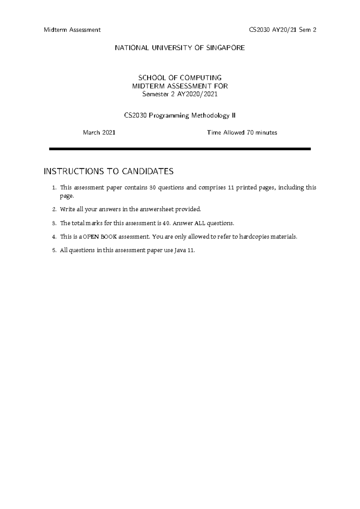 CS2030 Midterm Recitation 05 - Programming Methodology II Exam - Studocu