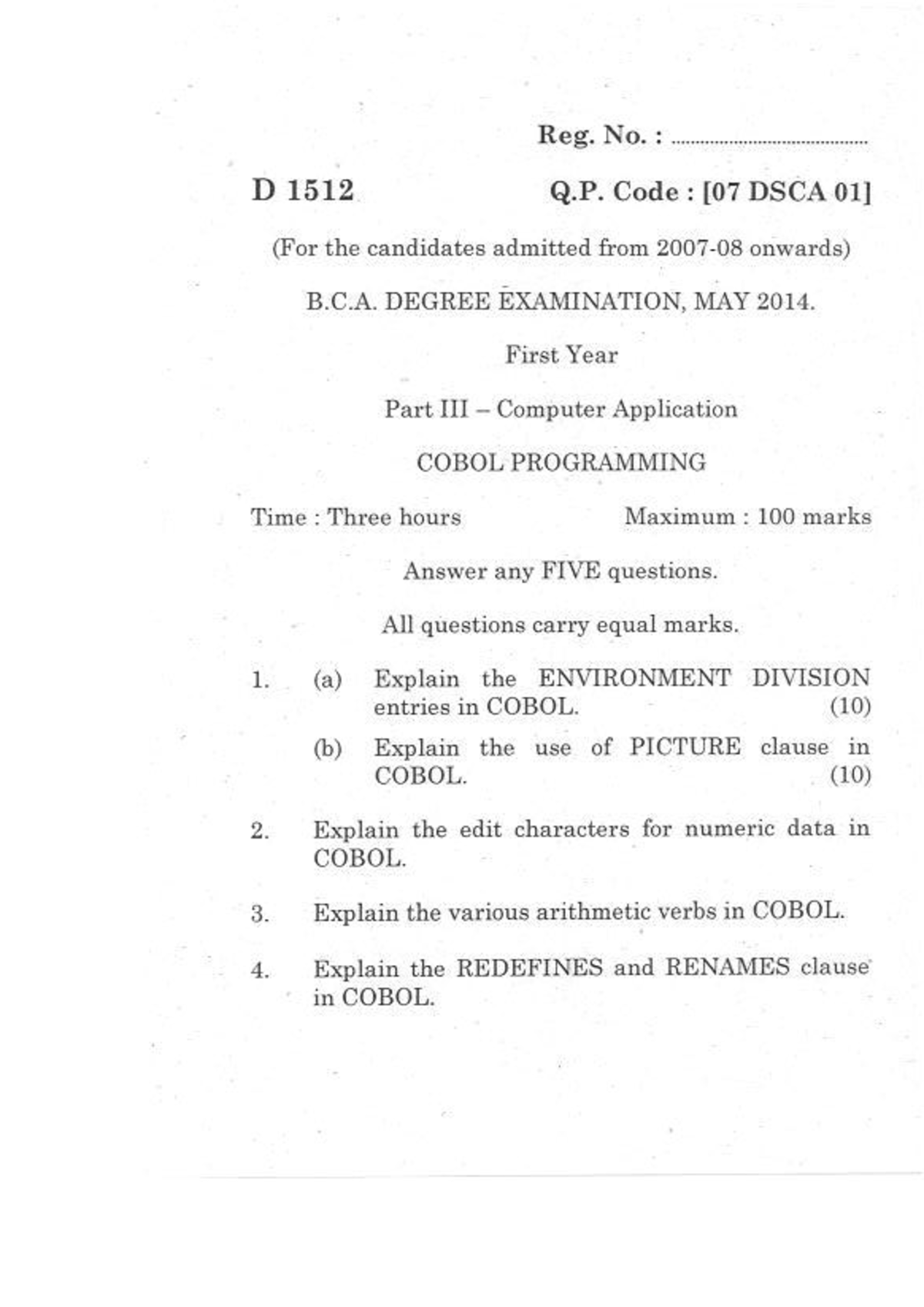 BCA - Final Exam Question Paper for Semester Evaluation - Studocu