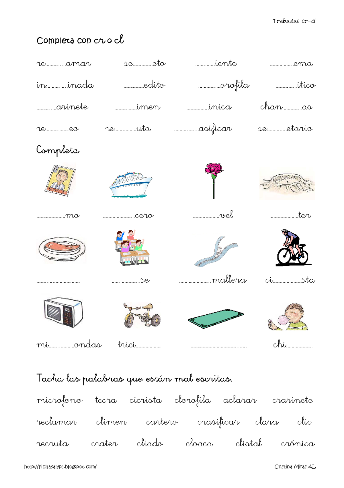 Actividades y Fichas para Trabajar las Sílaba Trabadas cr cl - Studocu