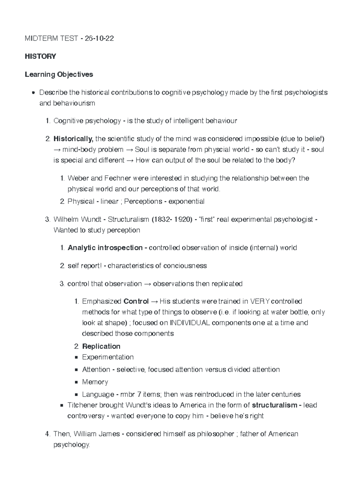 PSY270 - Midterm Exam Notes - MIDTERM TEST - 26-10- HISTORY Learning ...