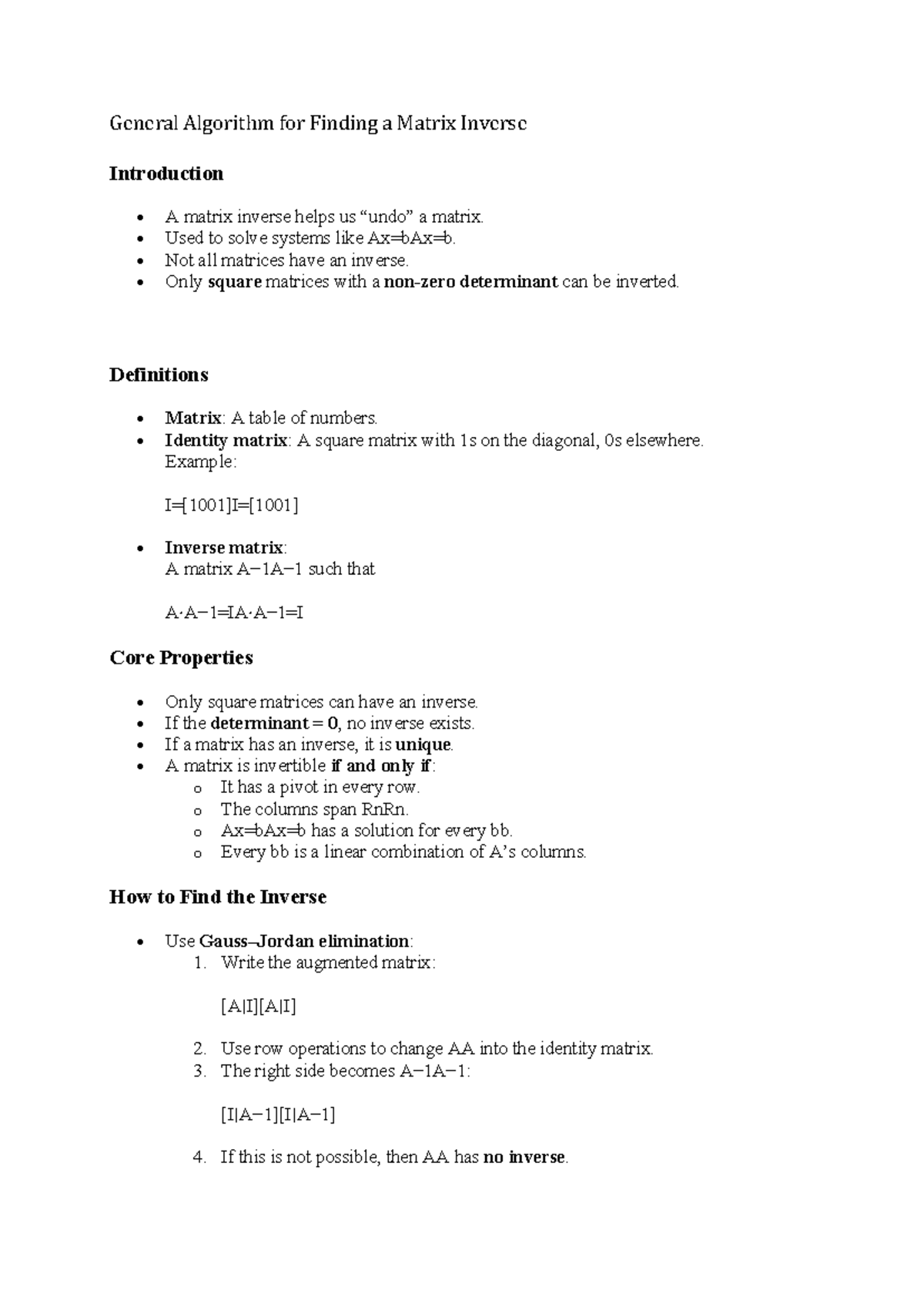 Matrix Inverse: General Algorithm & Properties Overview - Studeersnel