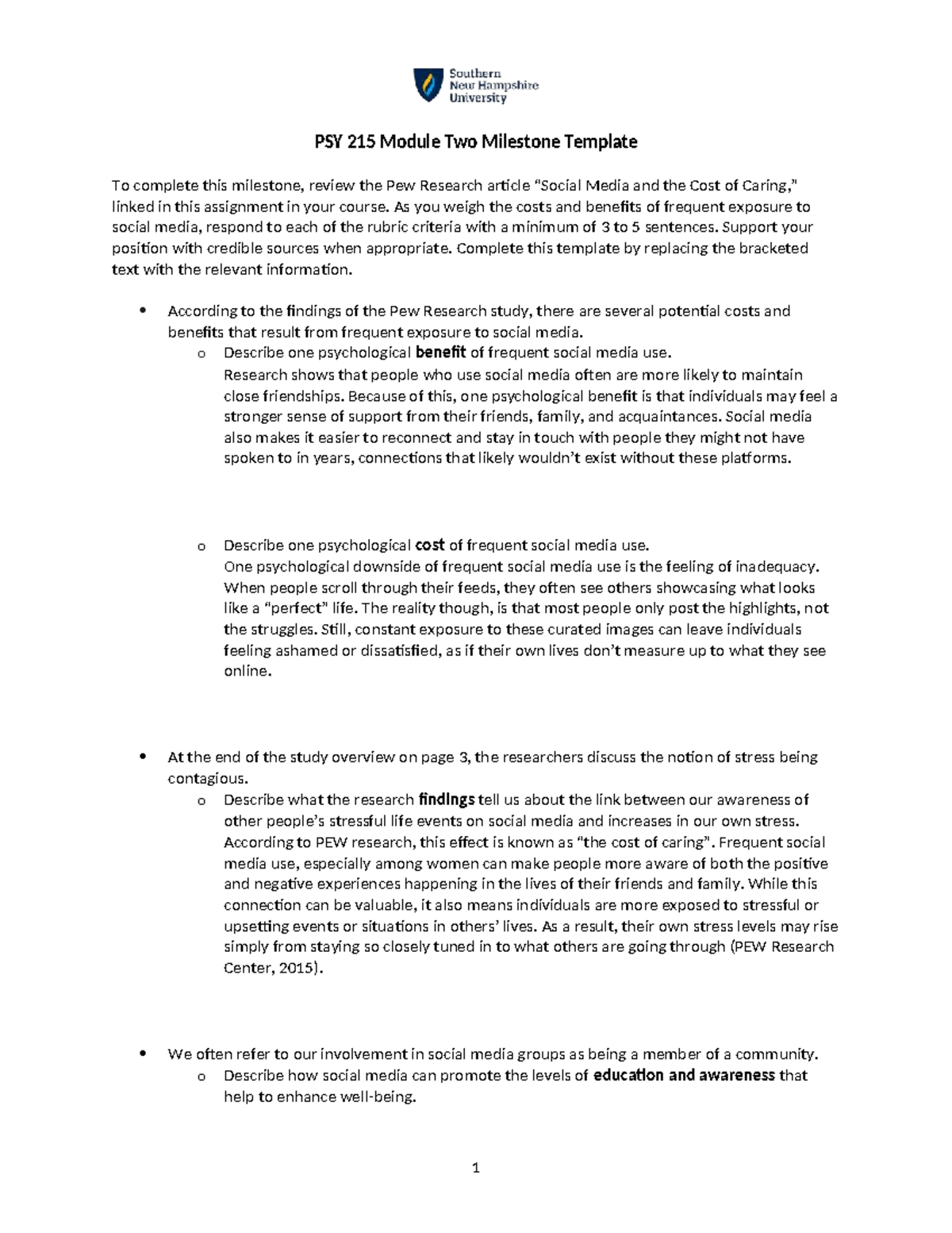 PSY 215 Module Two Milestone: Analyzing Social Media's Impact - Studocu