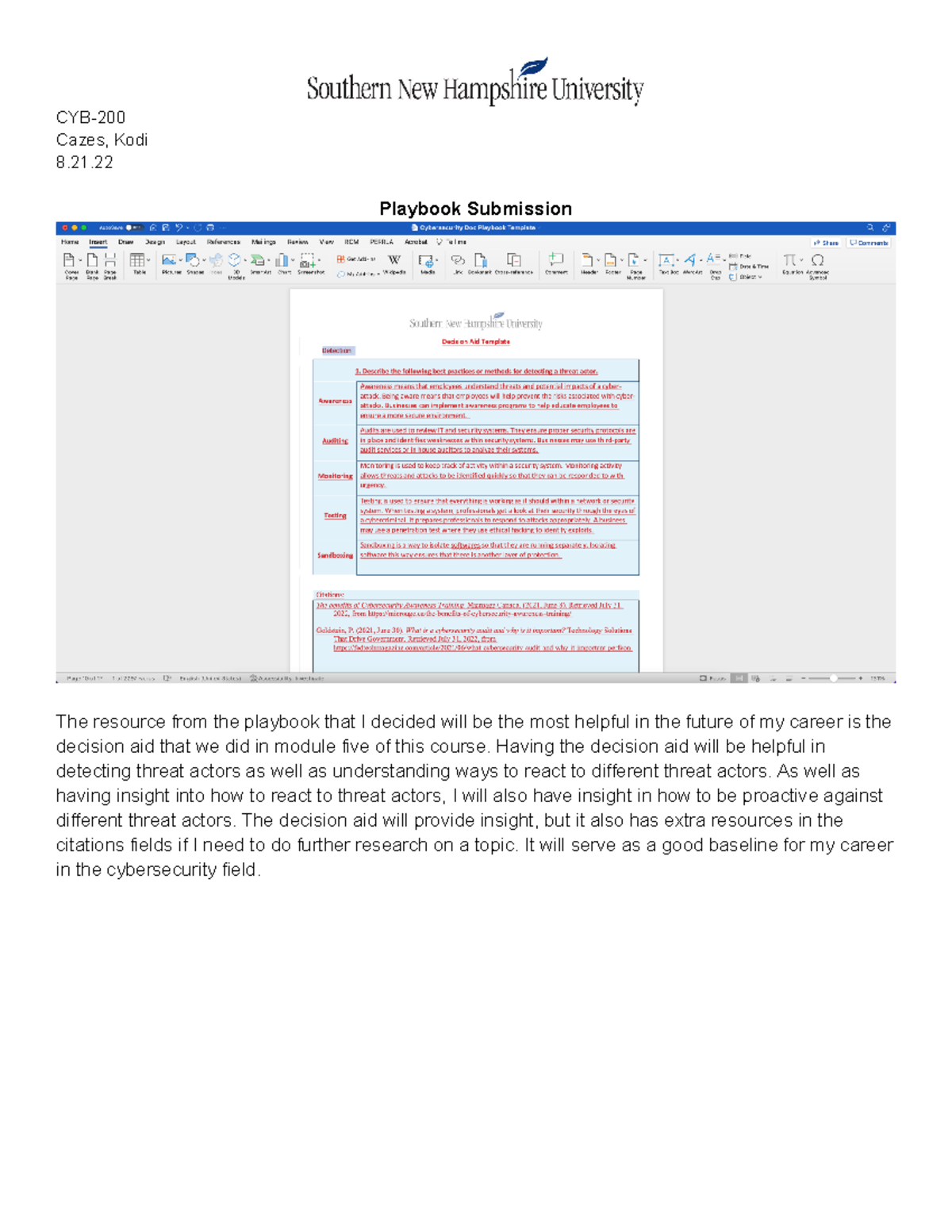 CYB 200 Playbook Submission: Decision Aid for Cybersecurity Careers ...