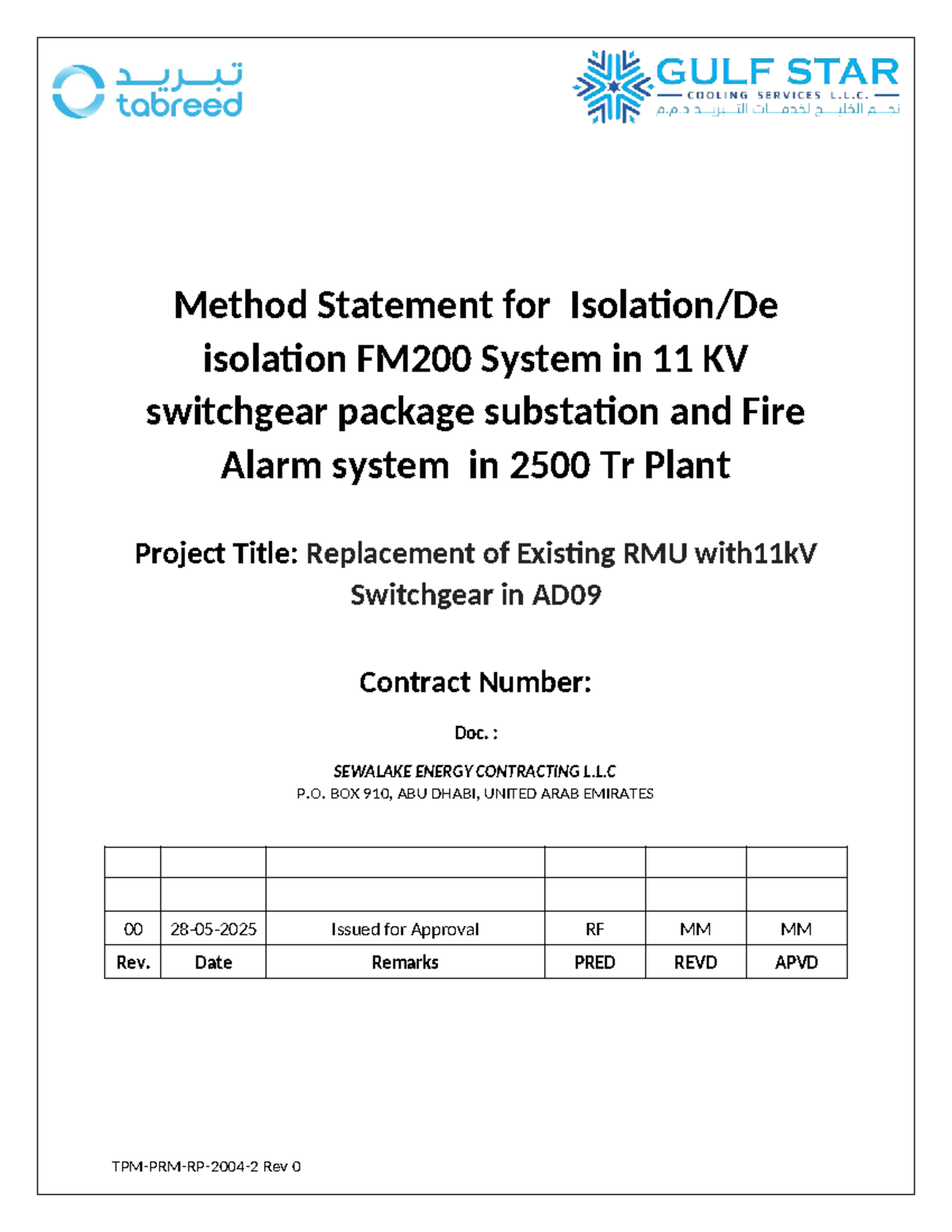 Method Statement for Isolation of FM200 System & Fire Alarm in 11kV ...