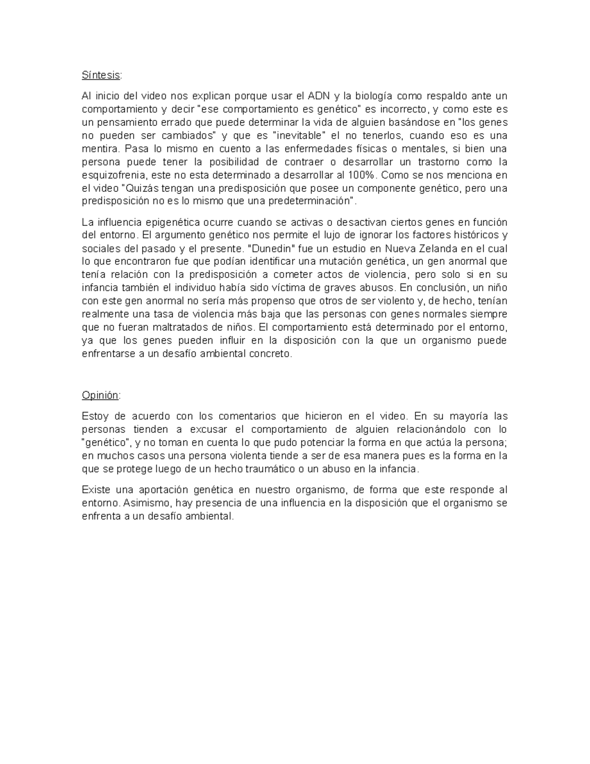 S3.s1. Sintesis Naturaleza vs Crianza - Síntesis: Al inicio del video ...