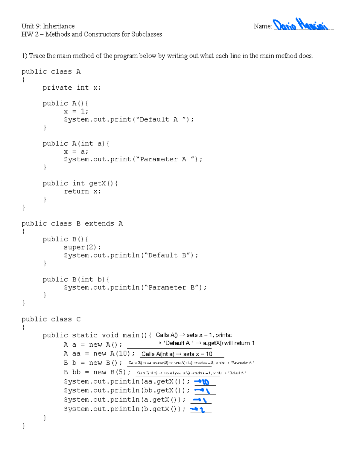 HW 2: Methods & Constructors for Subclasses - Unit 9 Inheritance - Studocu