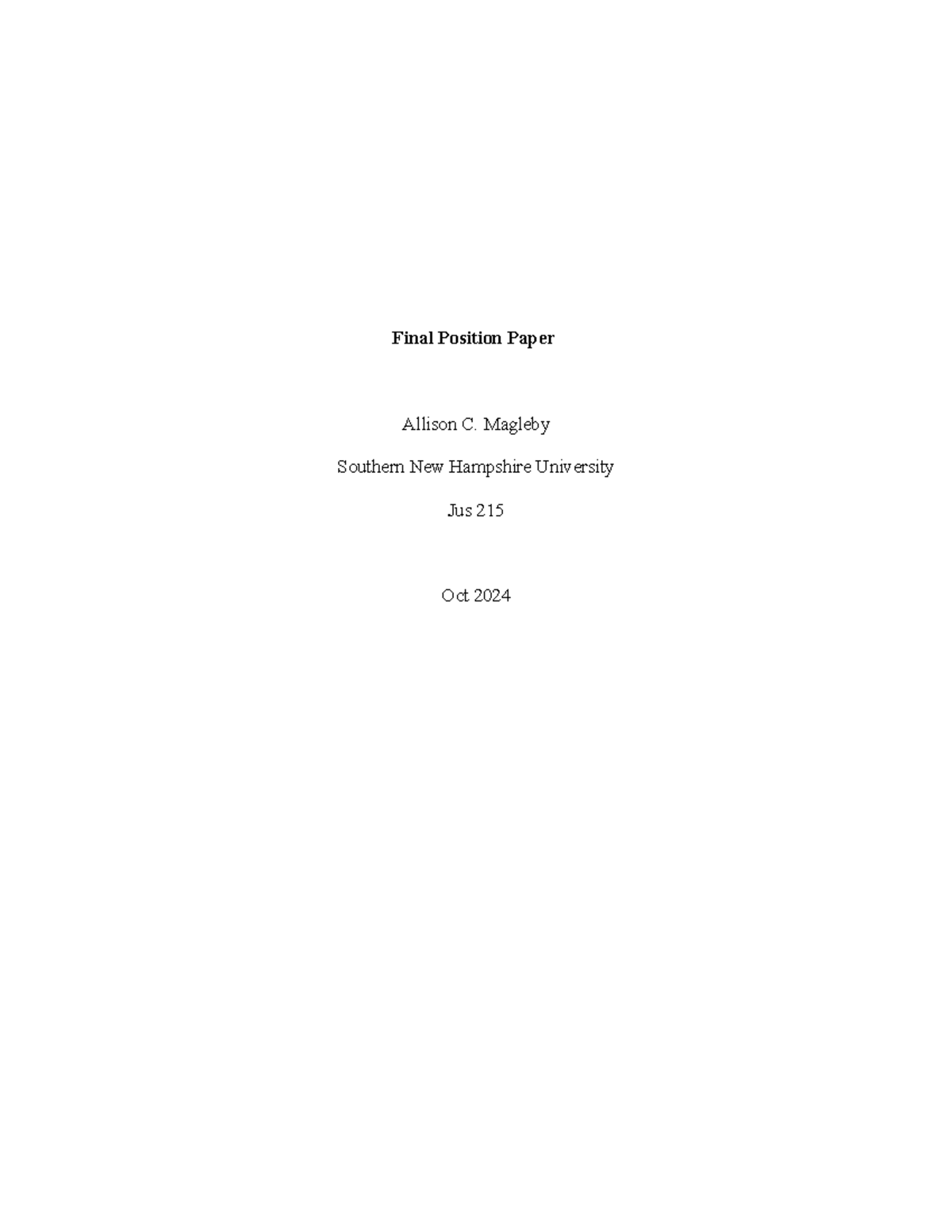 Final Position Paper - Final Position Paper Allison C. Magleby Southern ...