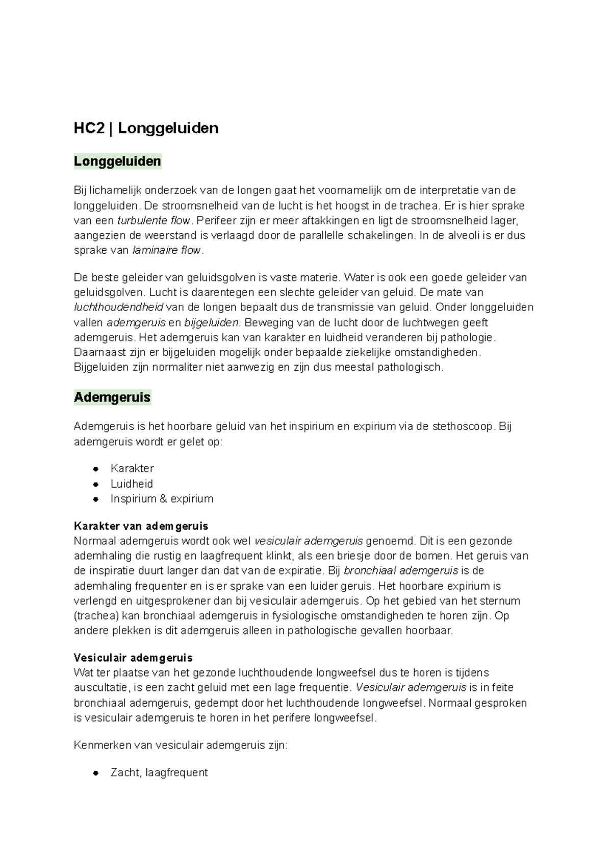 HC2 - Longgeluiden en Ademgeruis bij Lichamelijk Onderzoek - Studeersnel