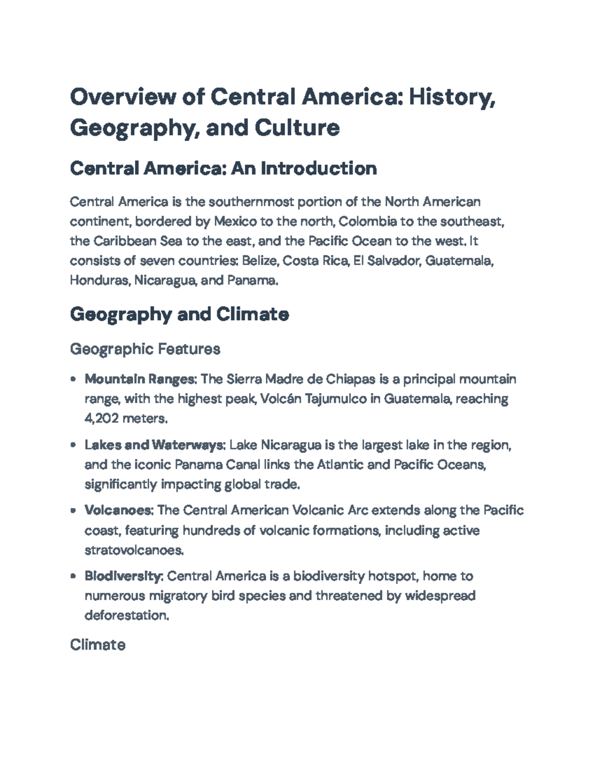 Central America Overview: History, Geography & Cultures (CIV 201) - Studocu