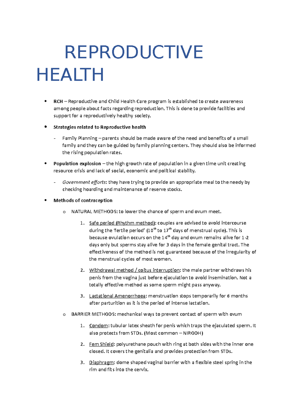 RCH 2023: Comprehensive Overview of Reproductive Health Strategies - Studocu