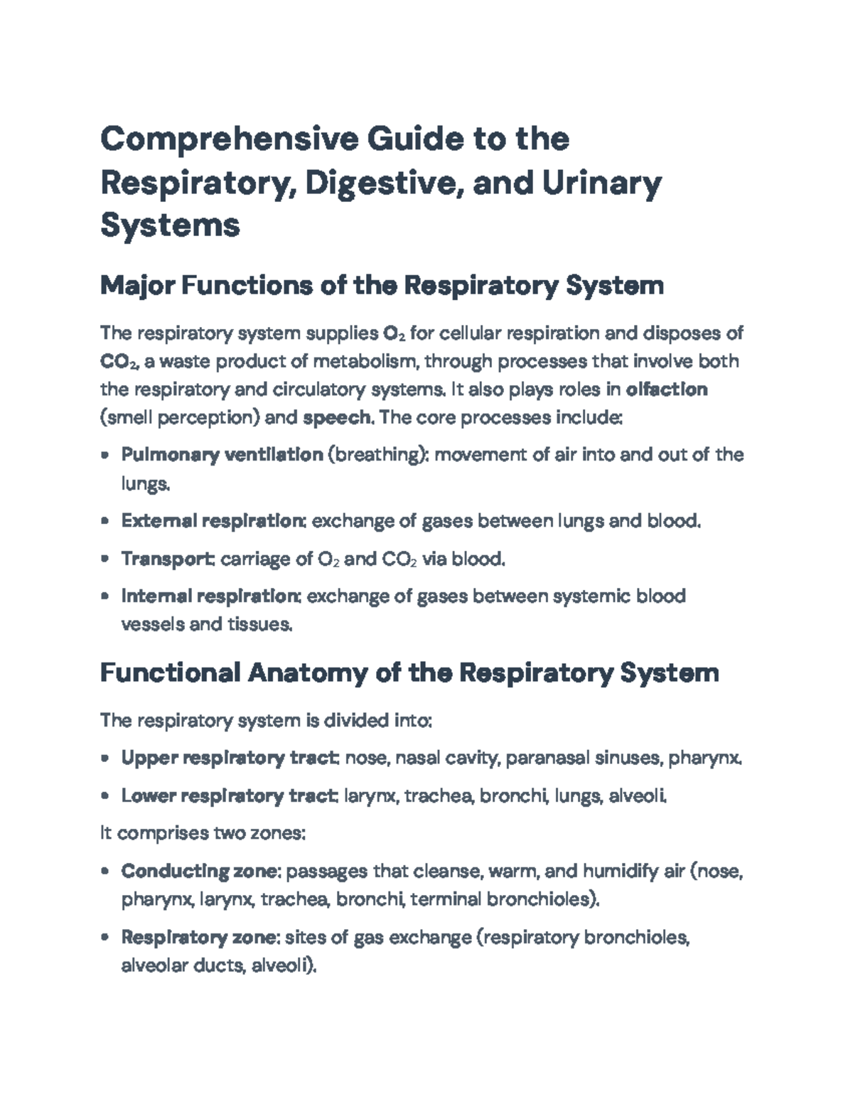 Comprehensive Overview of Respiratory, Digestive, & Urinary Systems ...