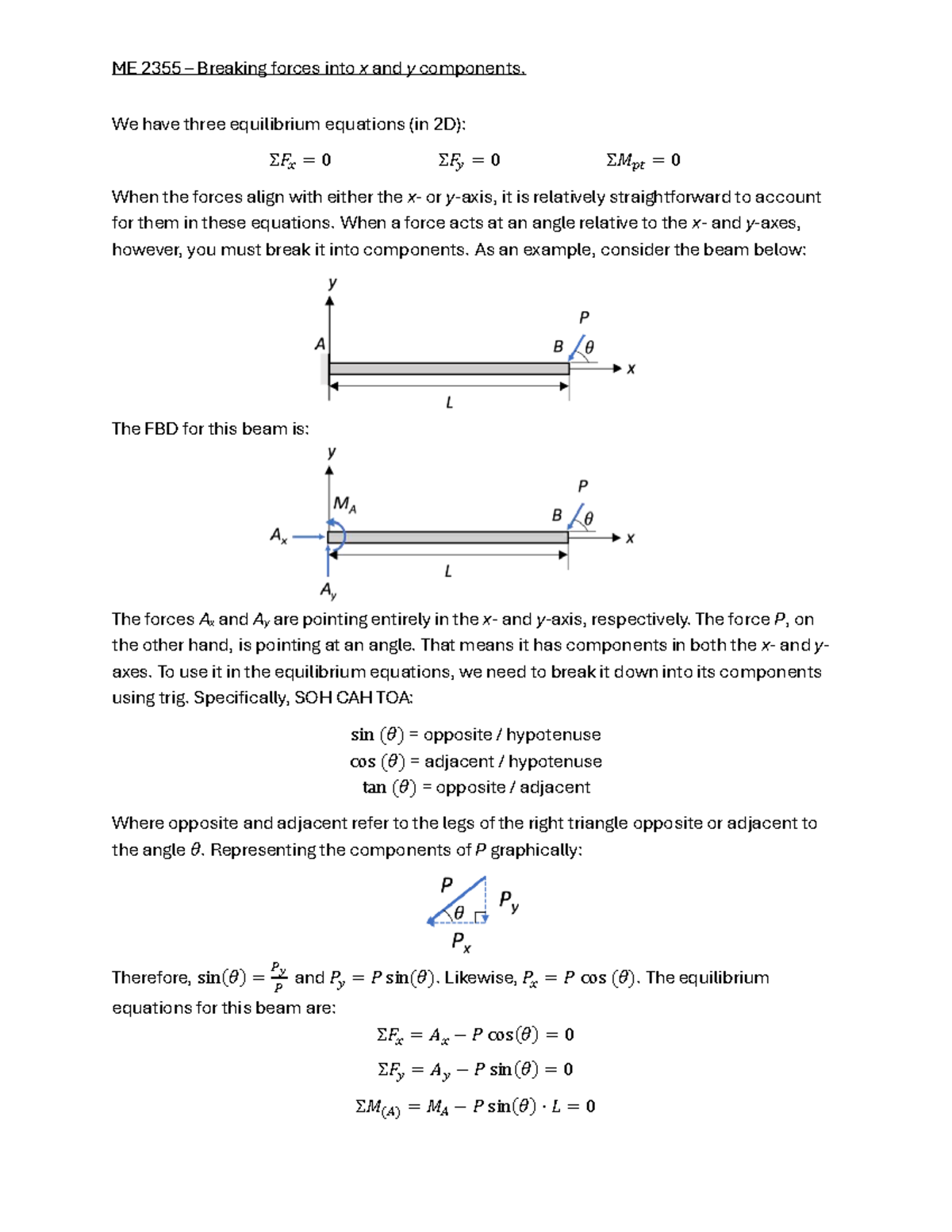 ME 2355 Force Components in 2D Equilibrium Analysis - Studocu