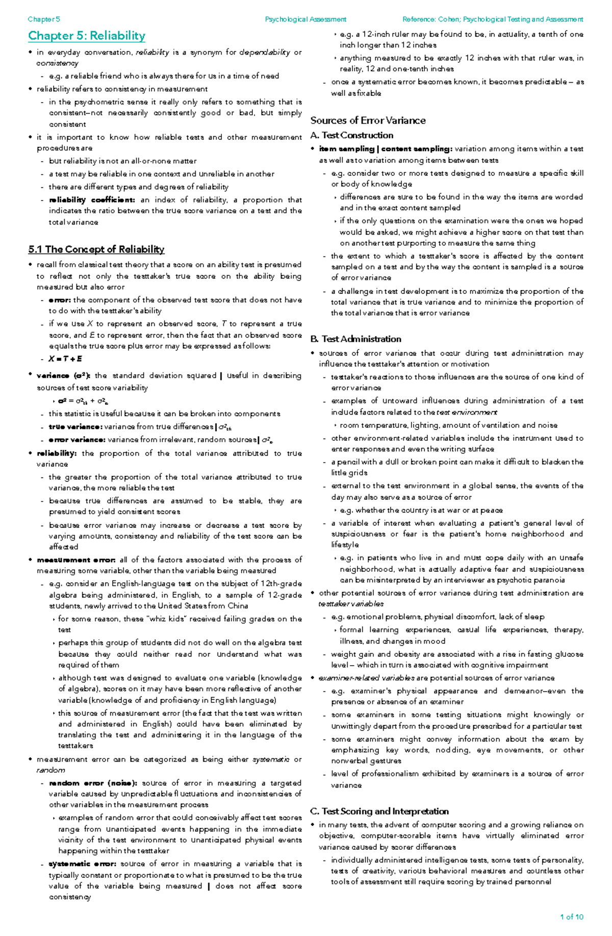 Reliability - Learning Guide - Chapter 5: Reliability • in everyday conversation, reliability is ...