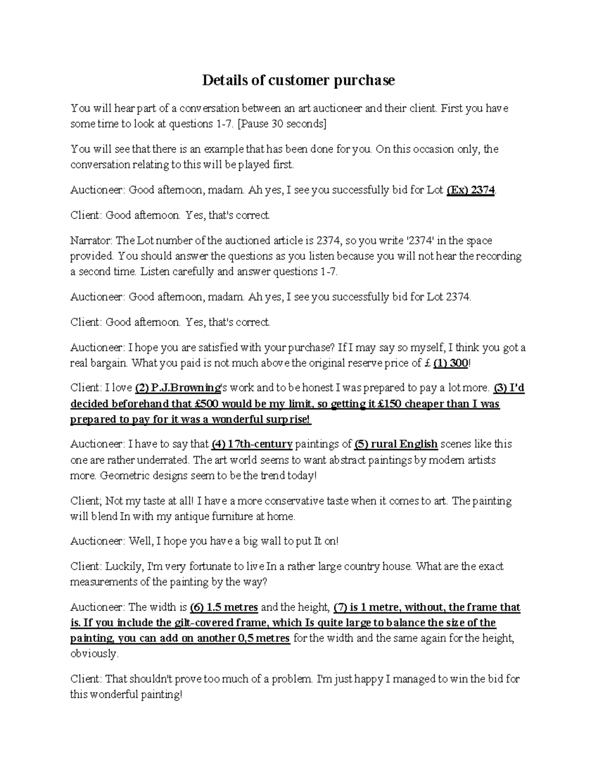 Customer Purchase Transcript: Auction Interaction Details - Studocu