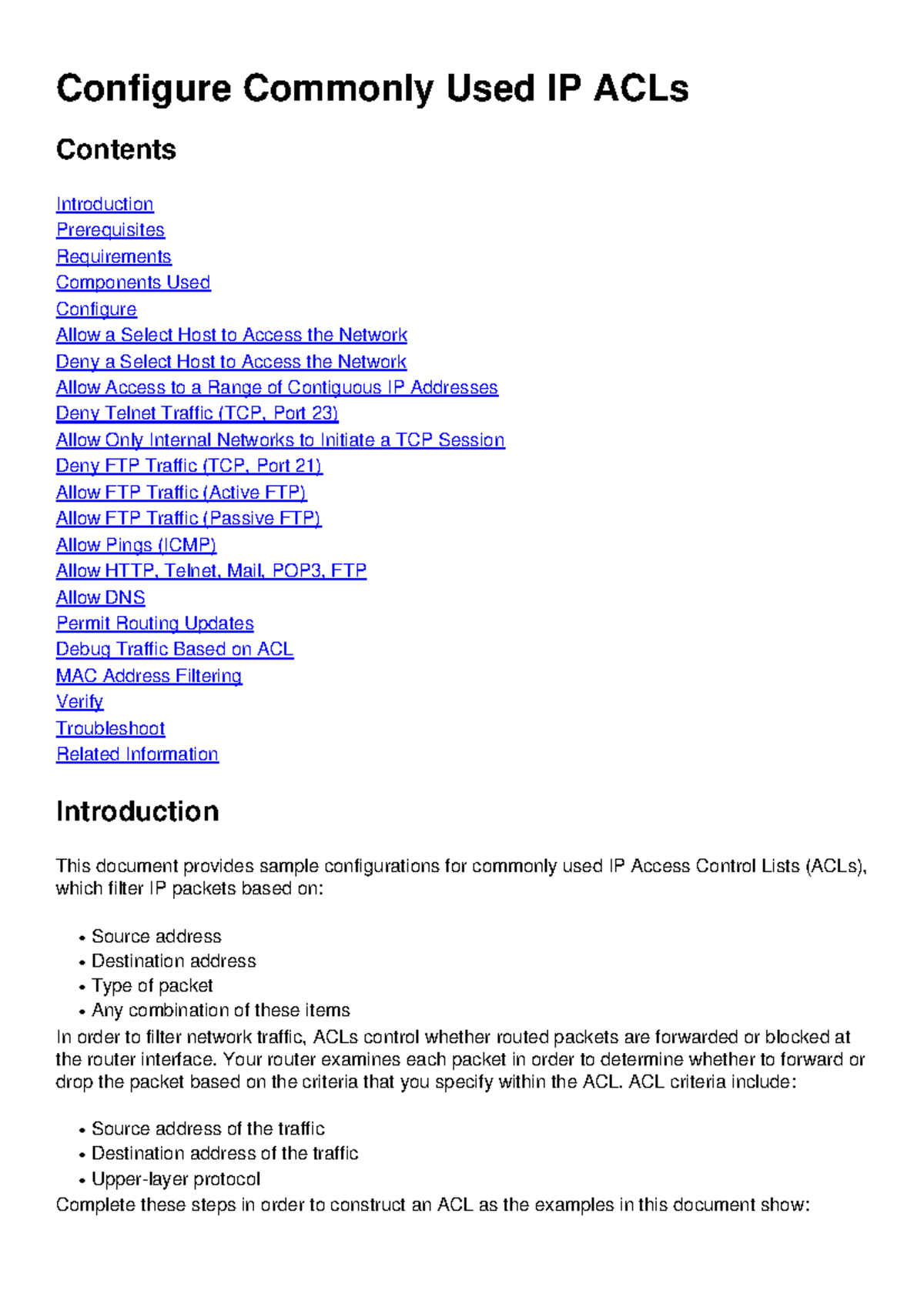 ACL Configuration Samples for Common IP Access Control Lists (ACLs ...