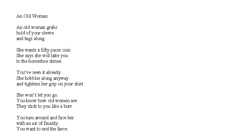 ENG 101: Summary and Analysis of "An Old Woman" Poem - Studocu