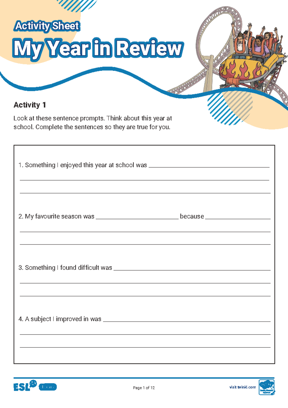 My Year in Review Activity Sheet [Teens, B1] - Studocu