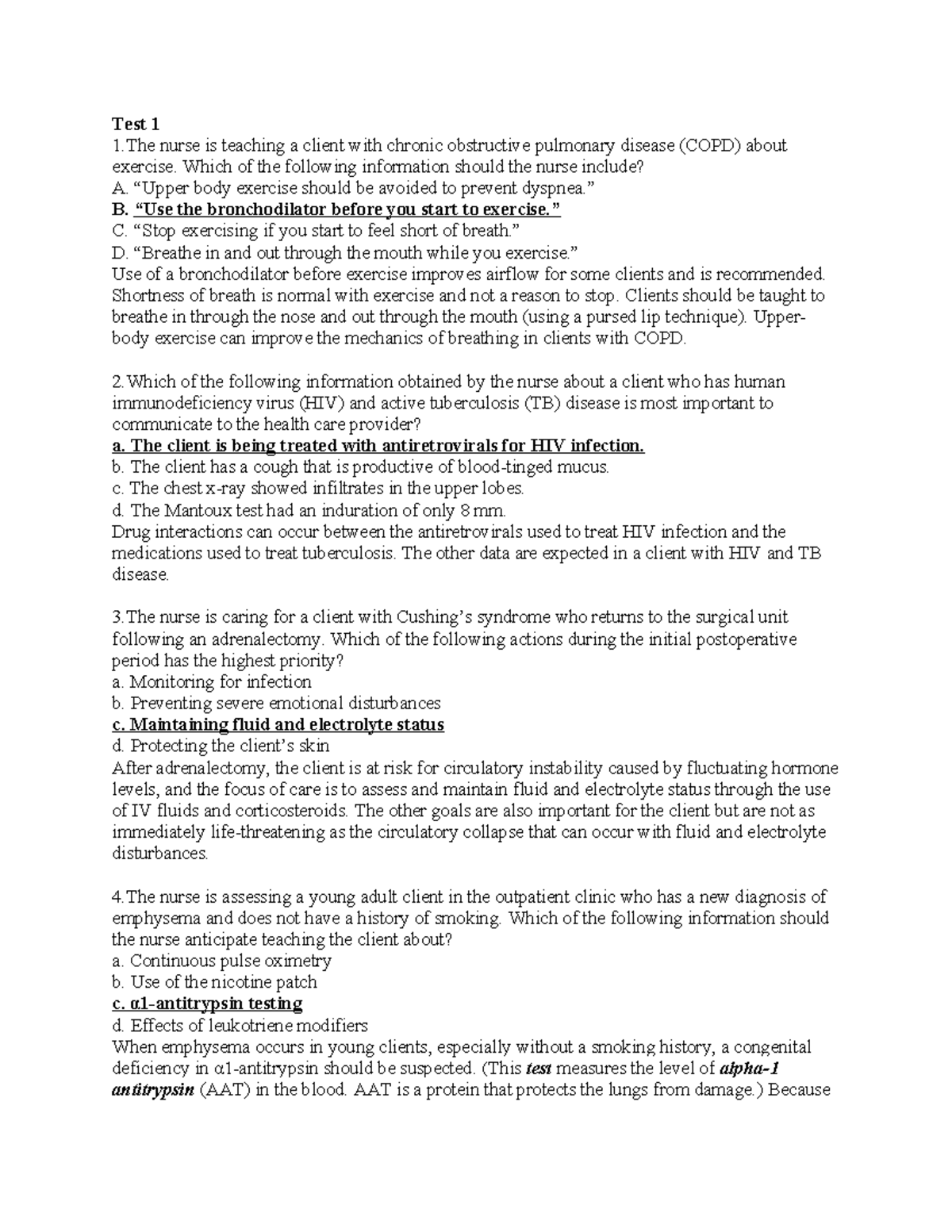 Review Questions for Nursing Concepts: COPD, HIV, and More - Studocu