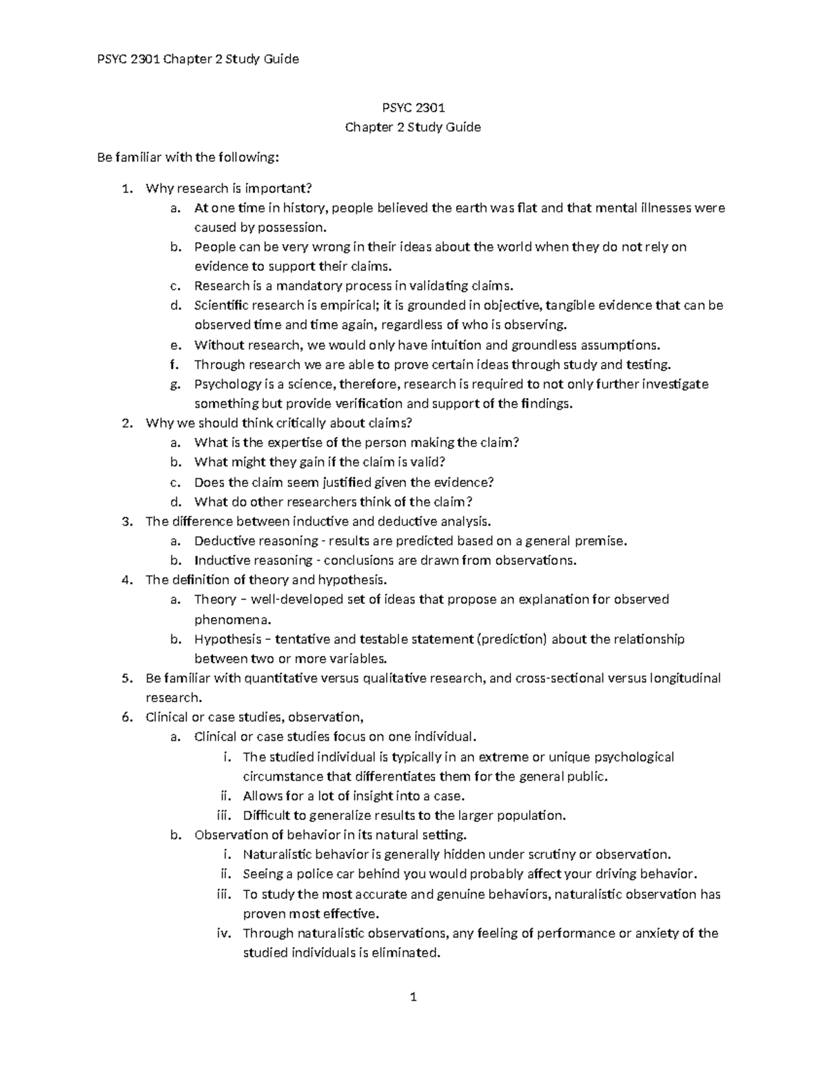 PSYC 2301 Chapter 2 Study Guide: Research & Critical Thinking - Studocu