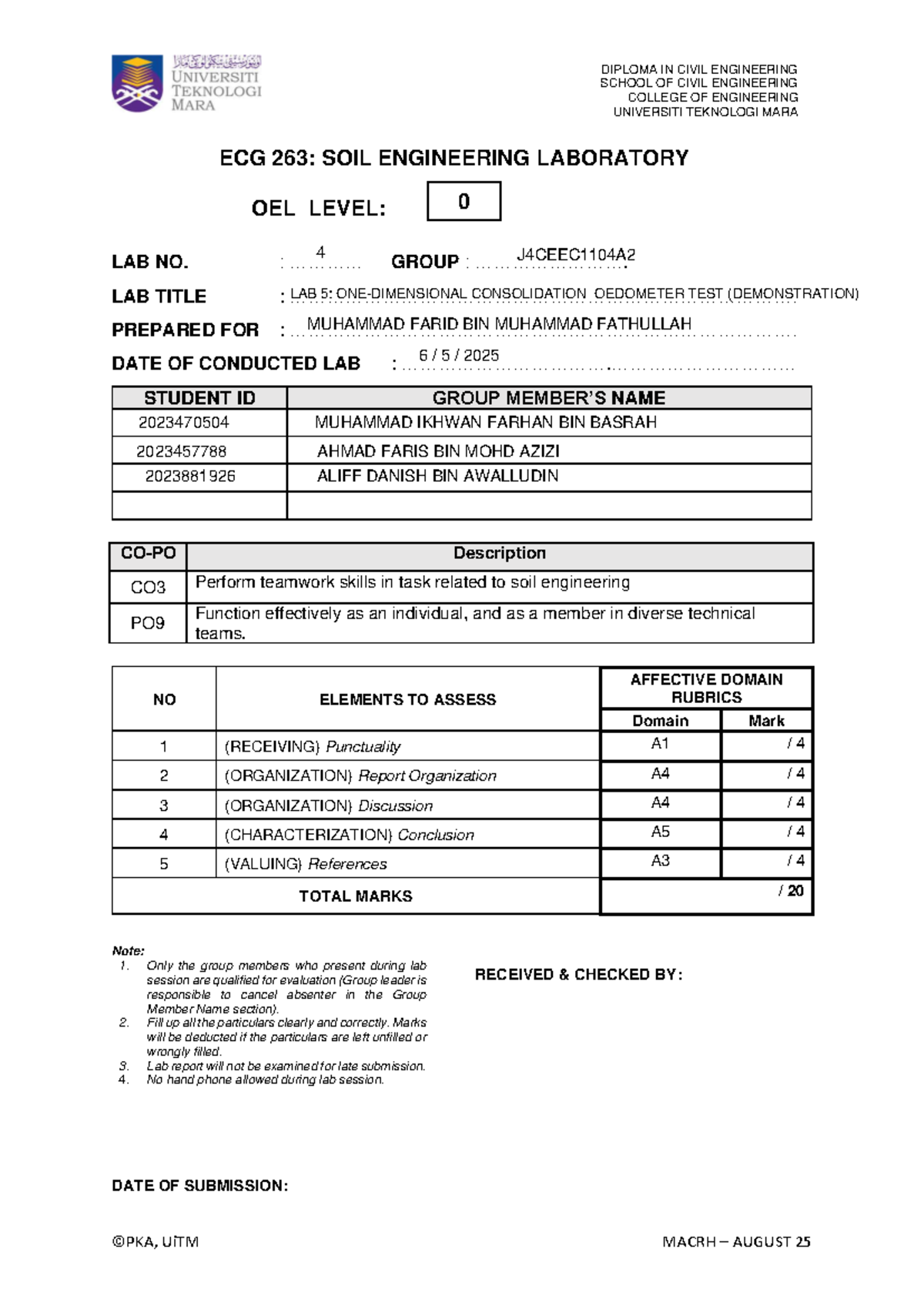 ECG 263: Lab 5 - One-Dimensional Consolidation Oedometer Test Report ...