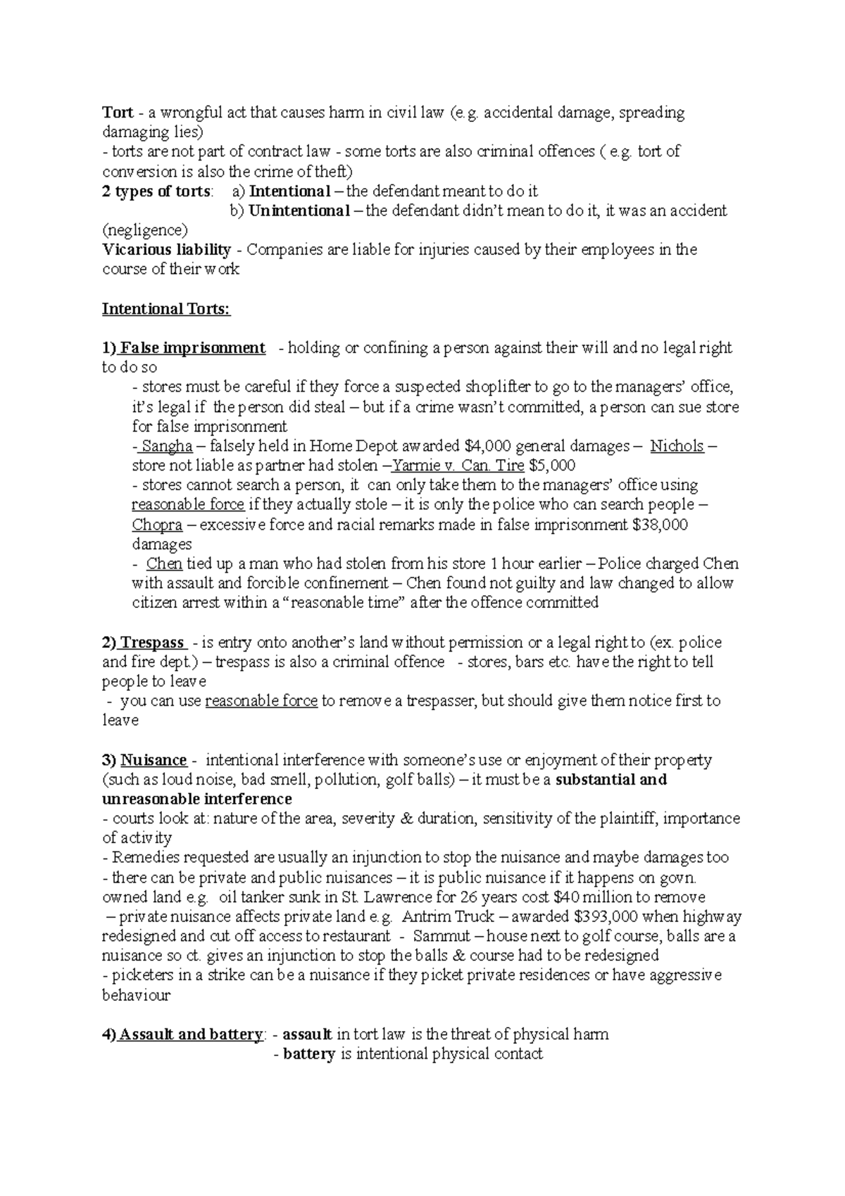 Tort - 100%helpful - Tort - a wrongful act that causes harm in civil ...
