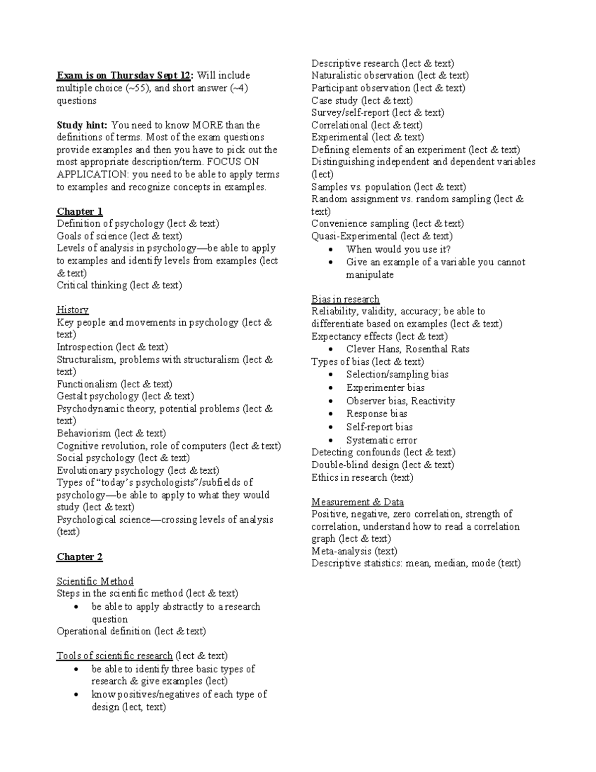 Psychology 101: Exam Prep Guide for Chapters 1 & 2 Concepts - Studocu