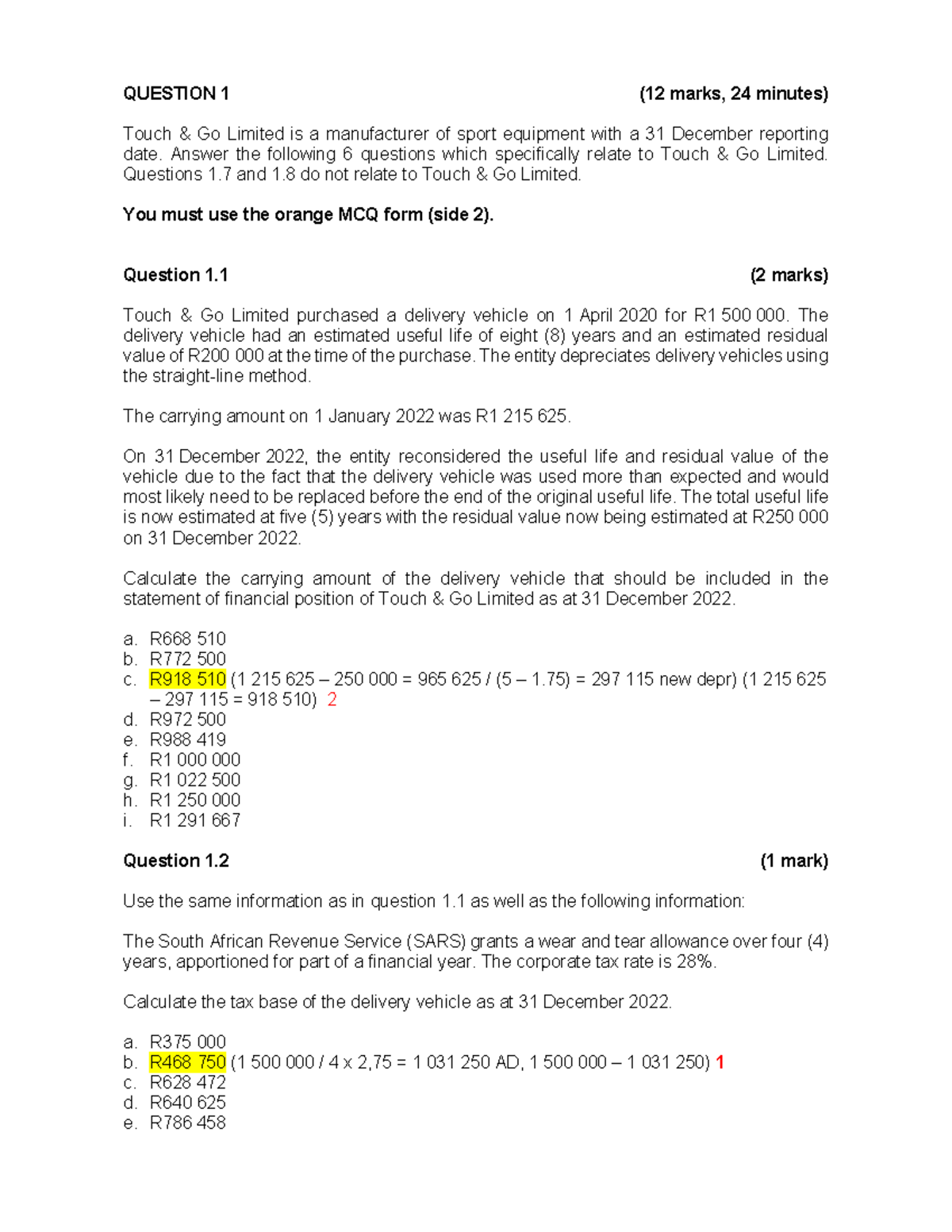 A2 Q1 Sol - Assessment 2 Q1 solution - QUESTION 1 (12 marks, 24 minutes ...