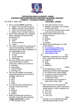 ICT Year 8 Autumn Examination 2023-2024 - THE BRITISH OASIS ACADEMY ...