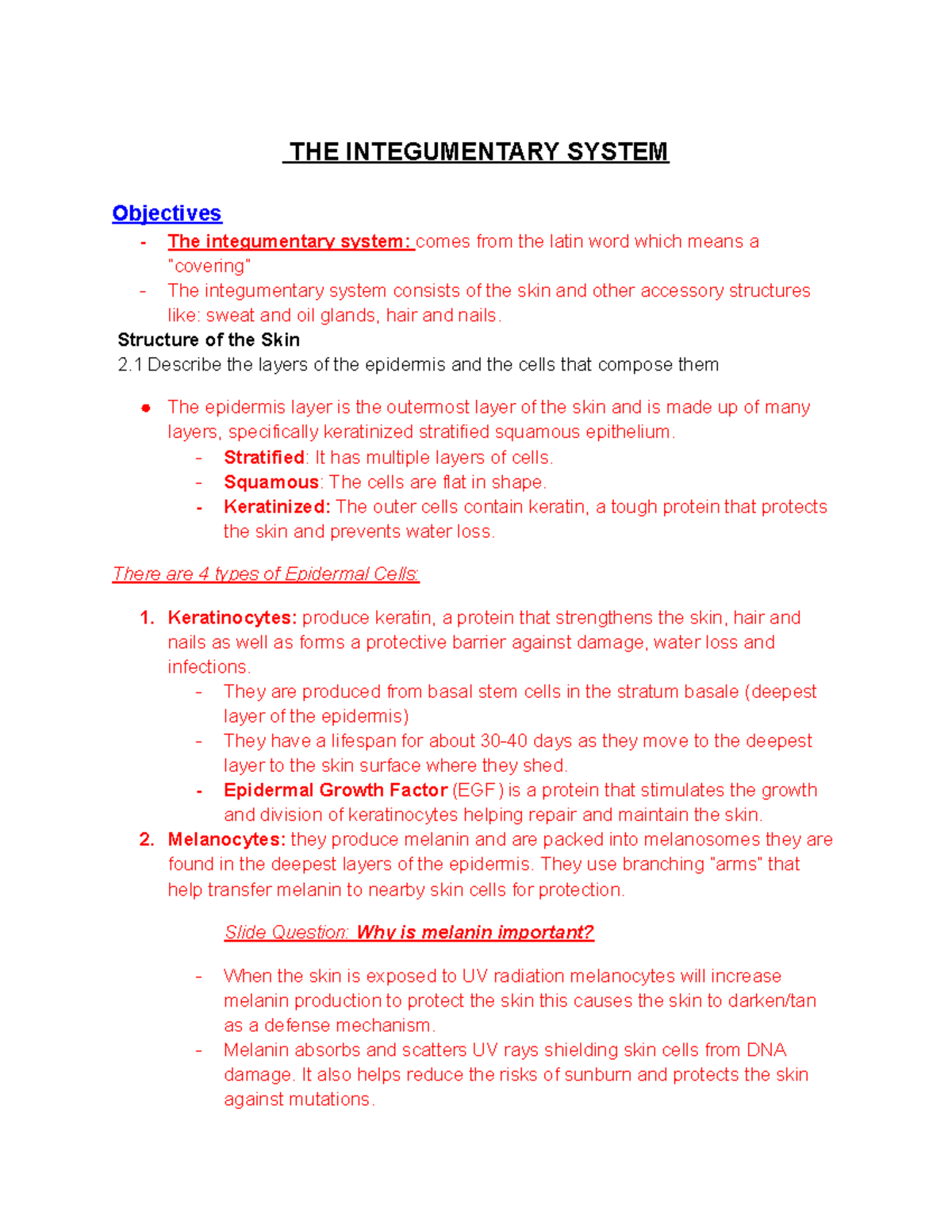 The Integumentary System - THE INTEGUMENTARY SYSTEM Objectives The ...