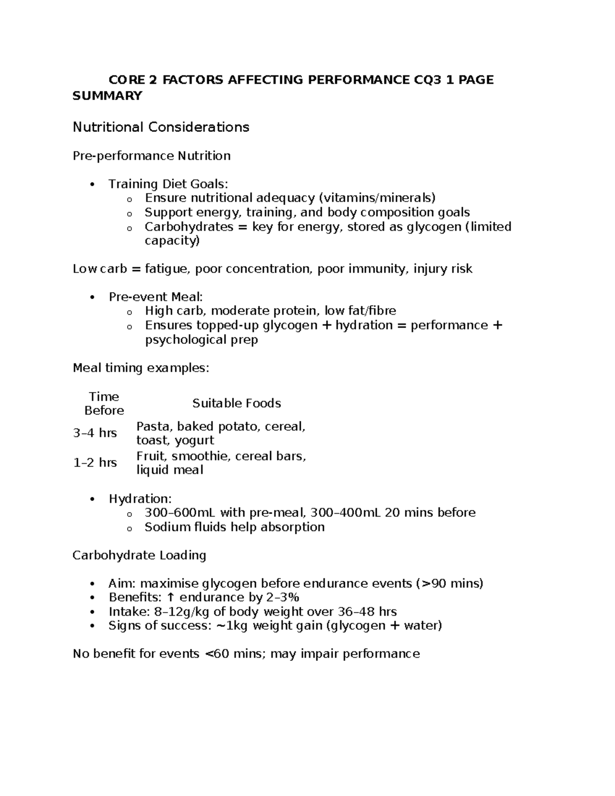 CORE 2 Factors Affecting Performance CQ3: Nutritional & Recovery ...
