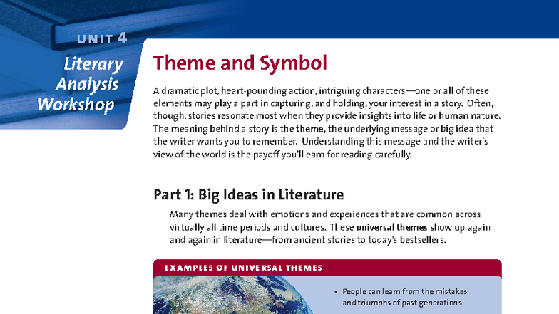 Unit 4: Literary Analysis Workshop - Theme & Symbol Insights - Studocu