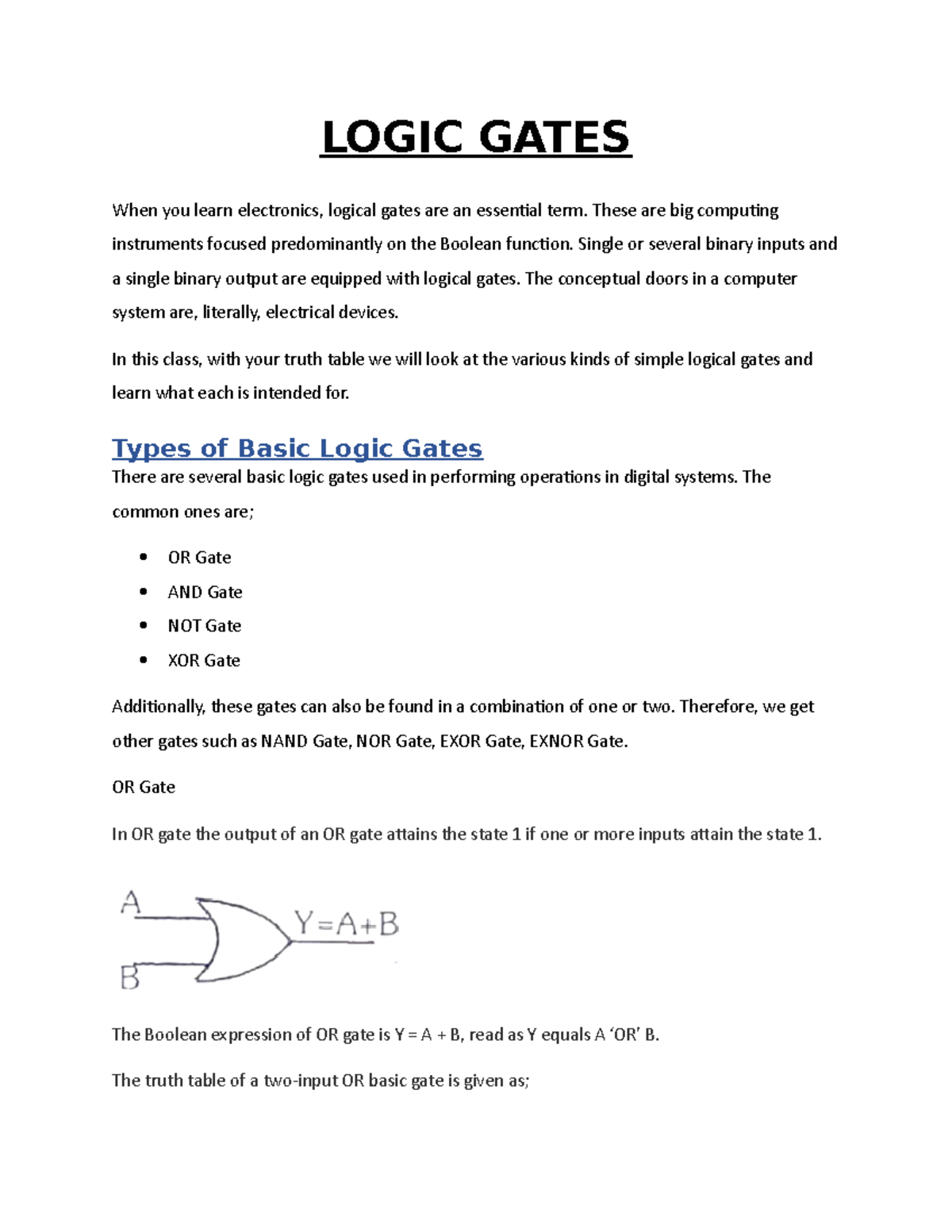 Logic Gates - O Level Final Exam Notes on Basic Gates - Studocu