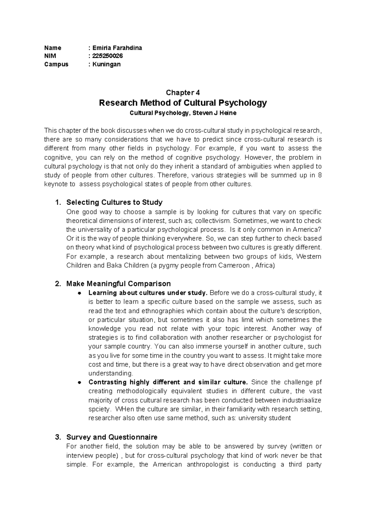 Cultural Psychology Research Methods - Chapter 4 (225250026) - Studocu