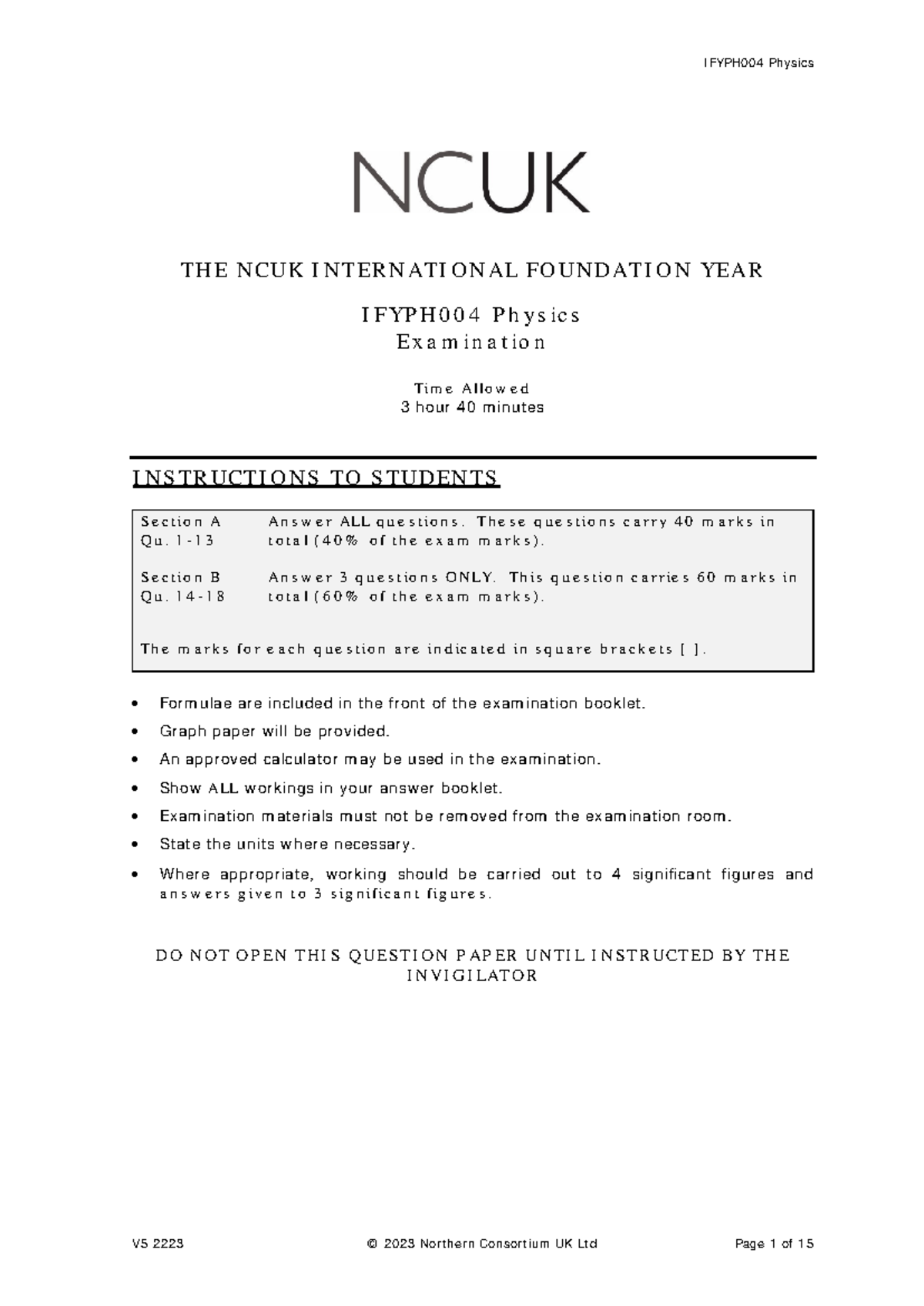 IFYPH004 Physics Final Exam 2023: Comprehensive Question Guide - Studocu