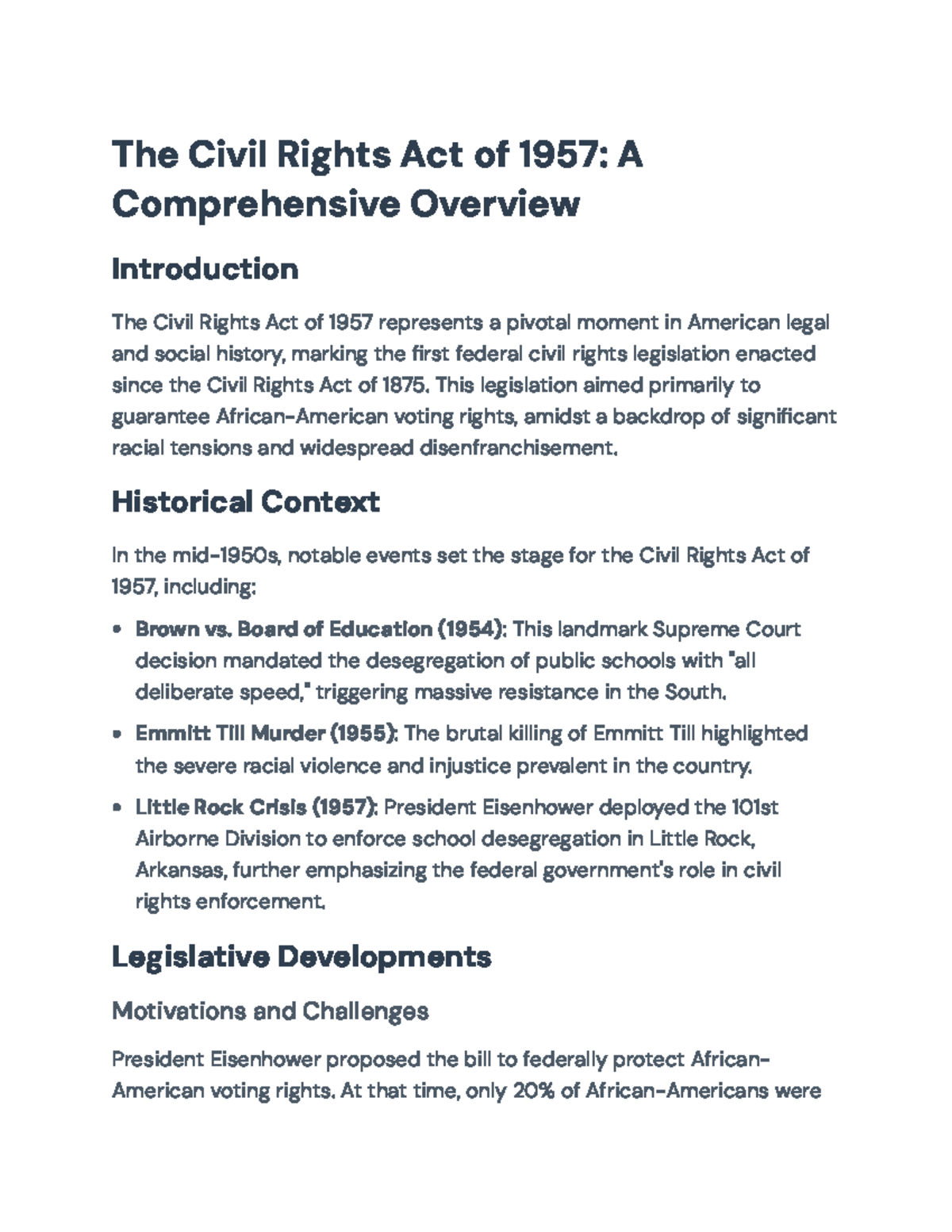 Civil Rights Act of 1957: Overview of Legislation, Impact, and ...