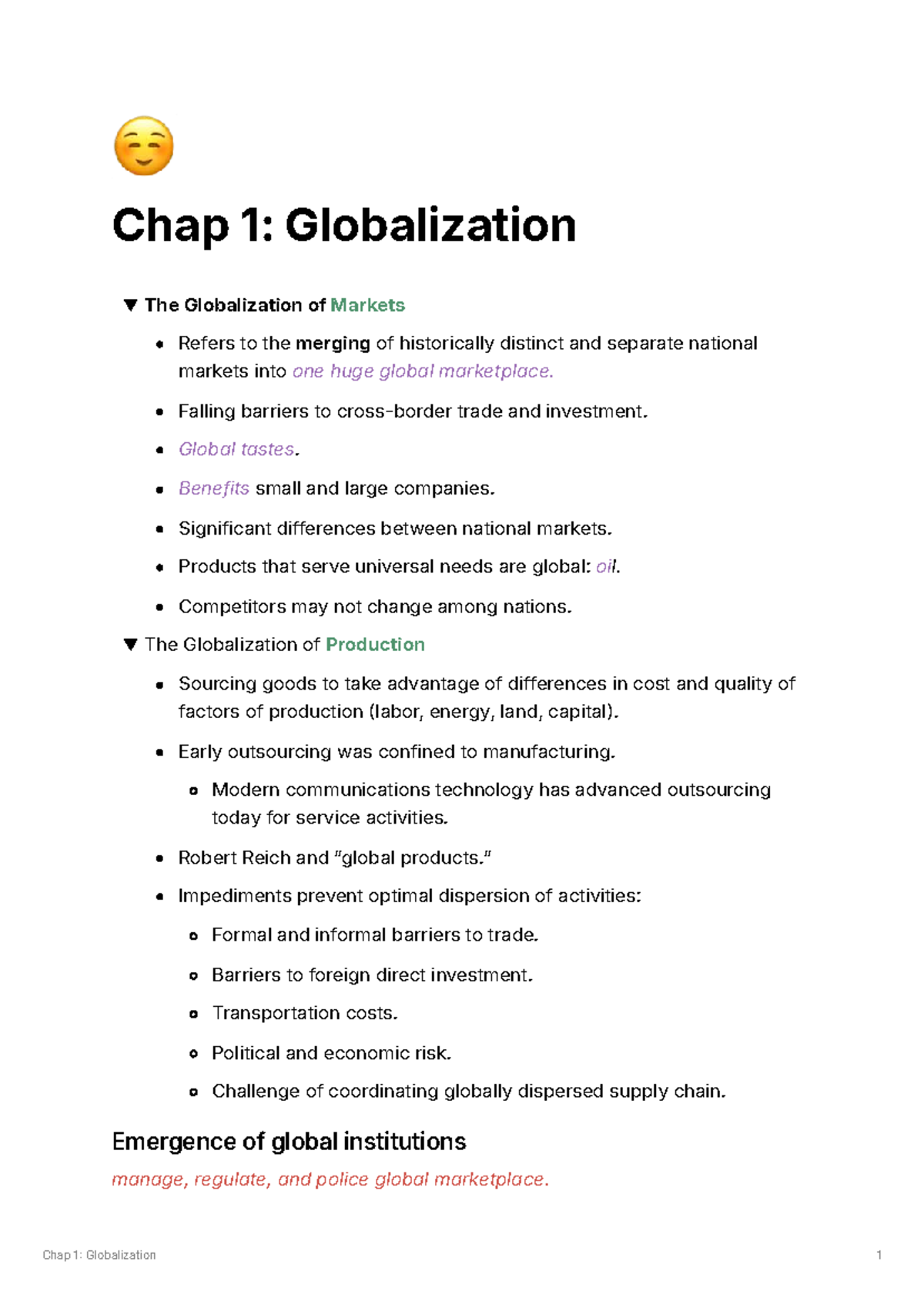 Chap 1: Globalization - Key Concepts and Implications Review - Studocu