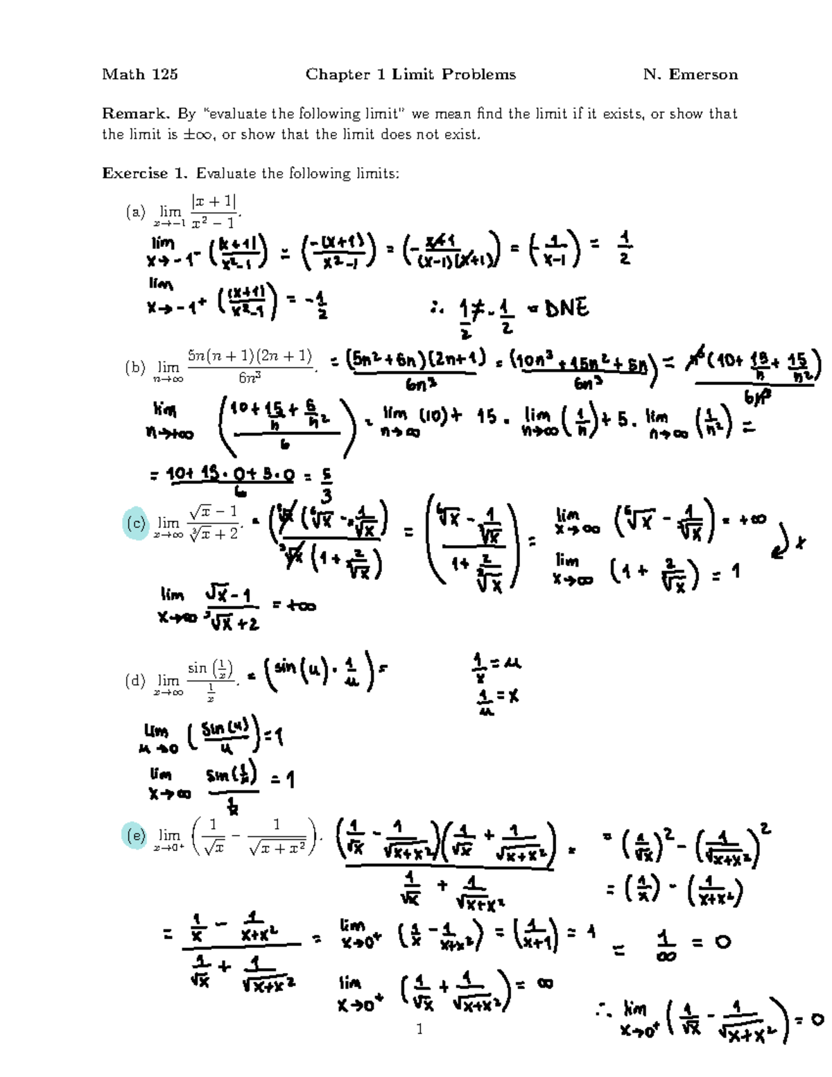 1 Review-1 - practice exercises about limits and the derivatives - Math ...
