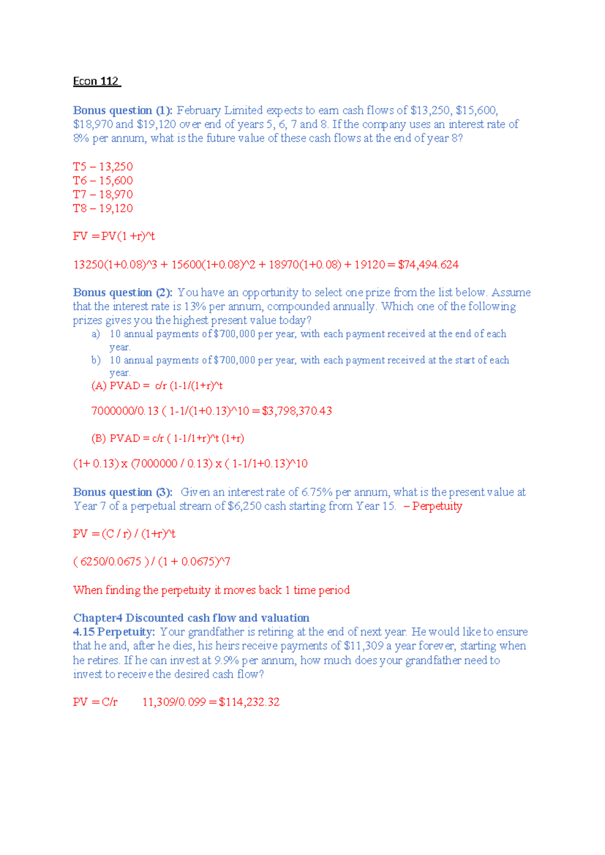 Econ 112 Tutorial 3 - Answers to Bonus Questions on Cash Flows - Studocu