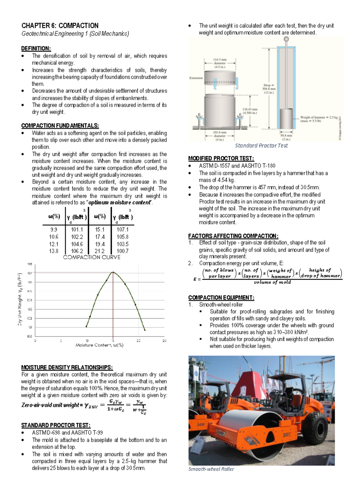 Compaction - CHAPTER 6: COMPACTION Geotechnical Engineering 1 (Soil Mechanics) DEFINITION: The ...