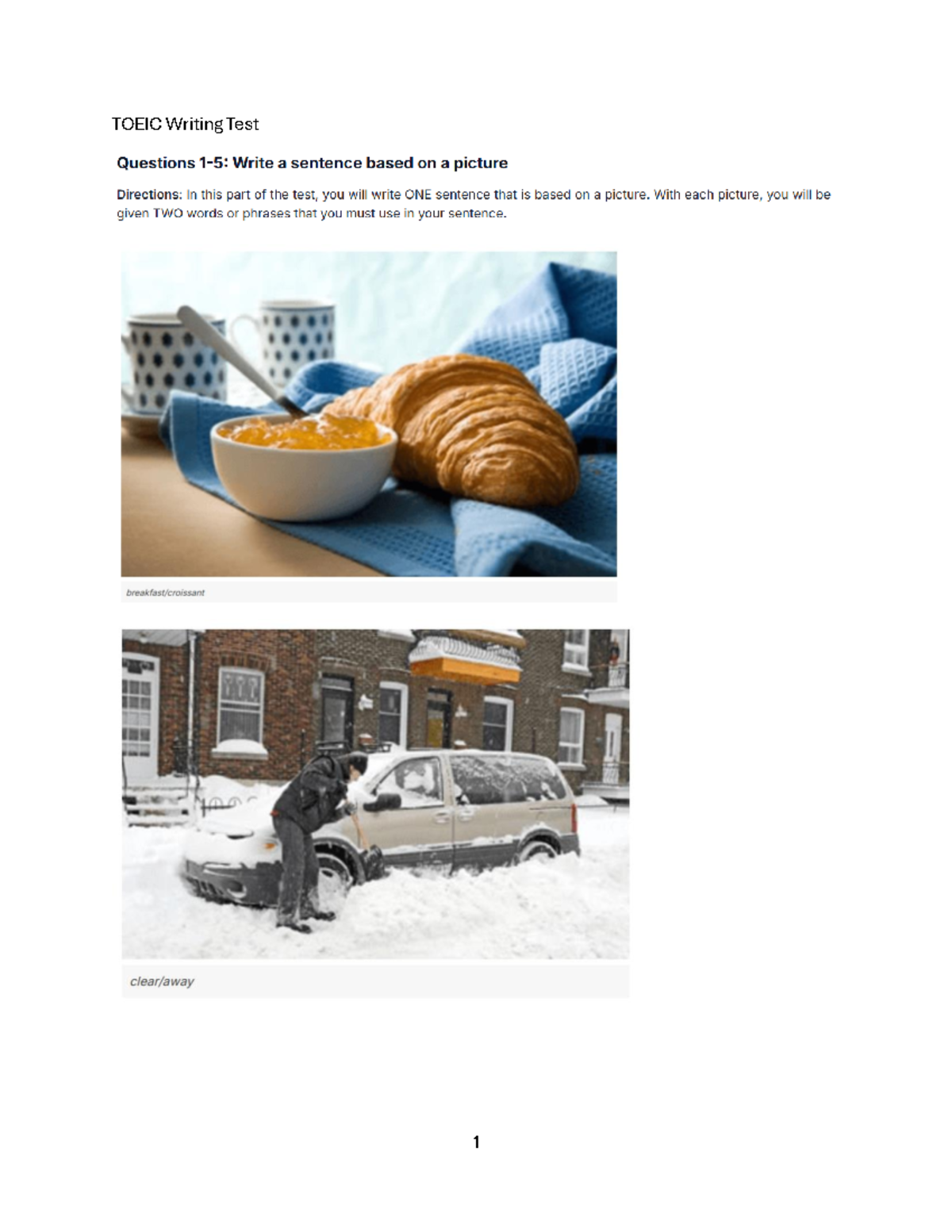 TOEIC Writing Test 1 - Sentence & Opinion Essay Practice - Studocu