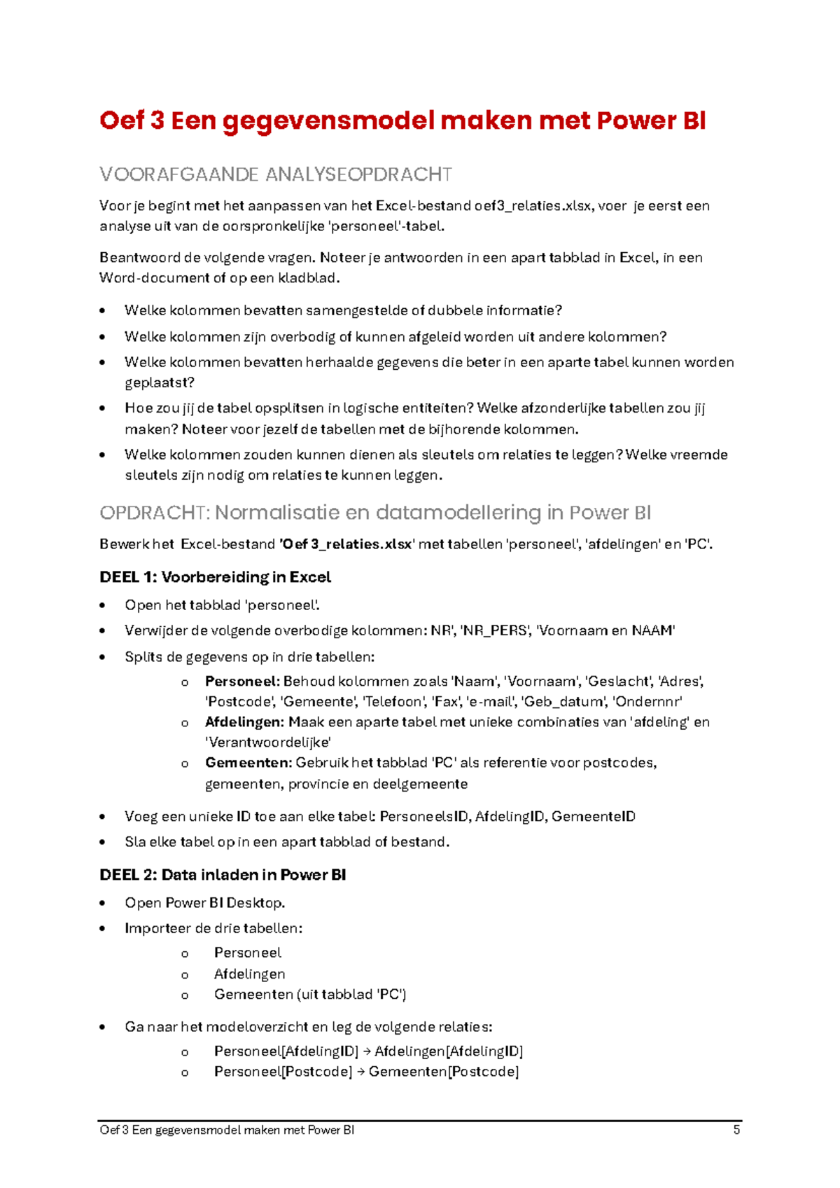 Oef 3: Gegevensmodel Maken met Power BI - Normalisatie en Analyse - Studocu