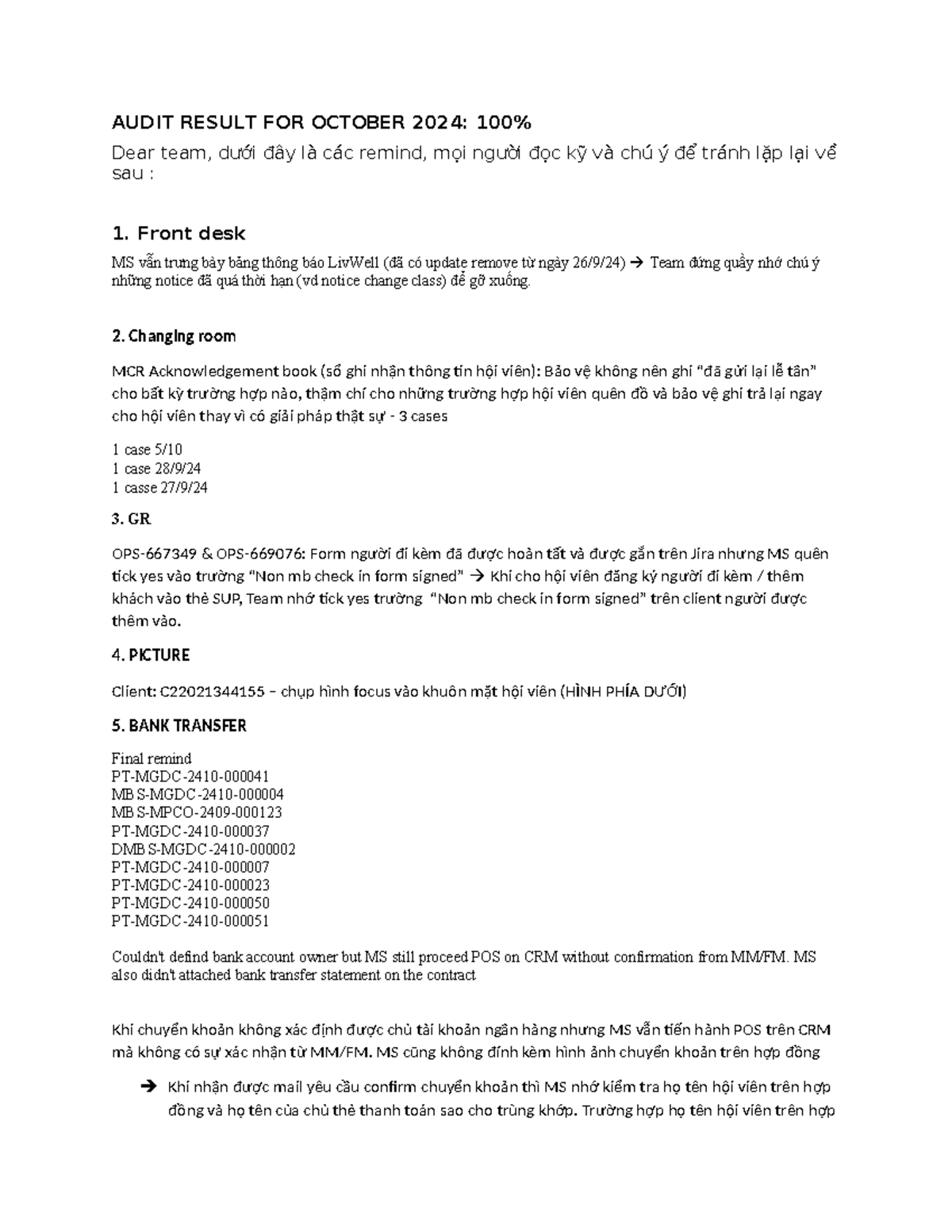 Audit Result FOR October 2024 - AUDIT RESULT FOR OCTOBER 2024: 100 ...
