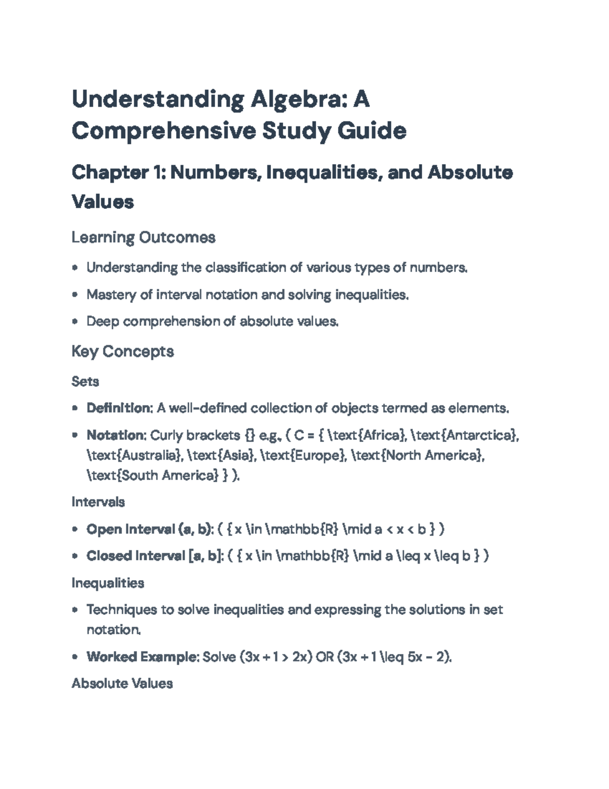 Understanding Algebra: A Comprehensive Study Guide (MATH 101 ...