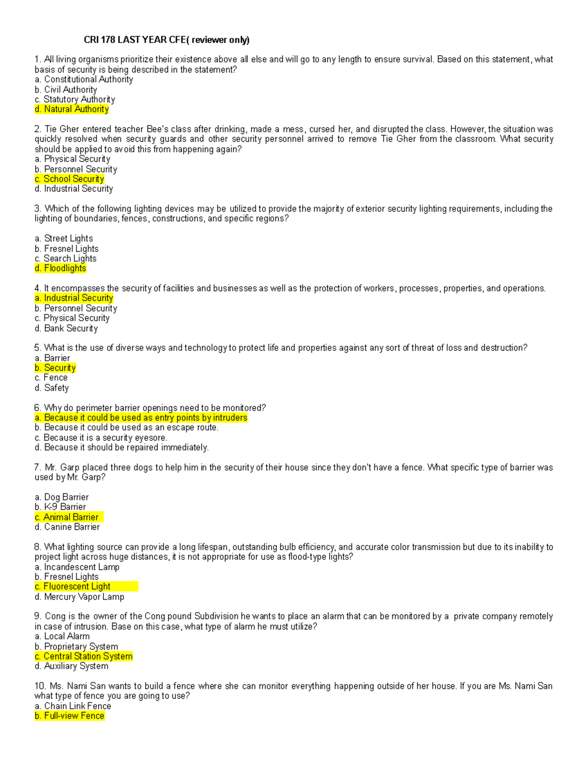 Last Year's CRI 178 CFE Exam Review Questions and Answers - Studocu