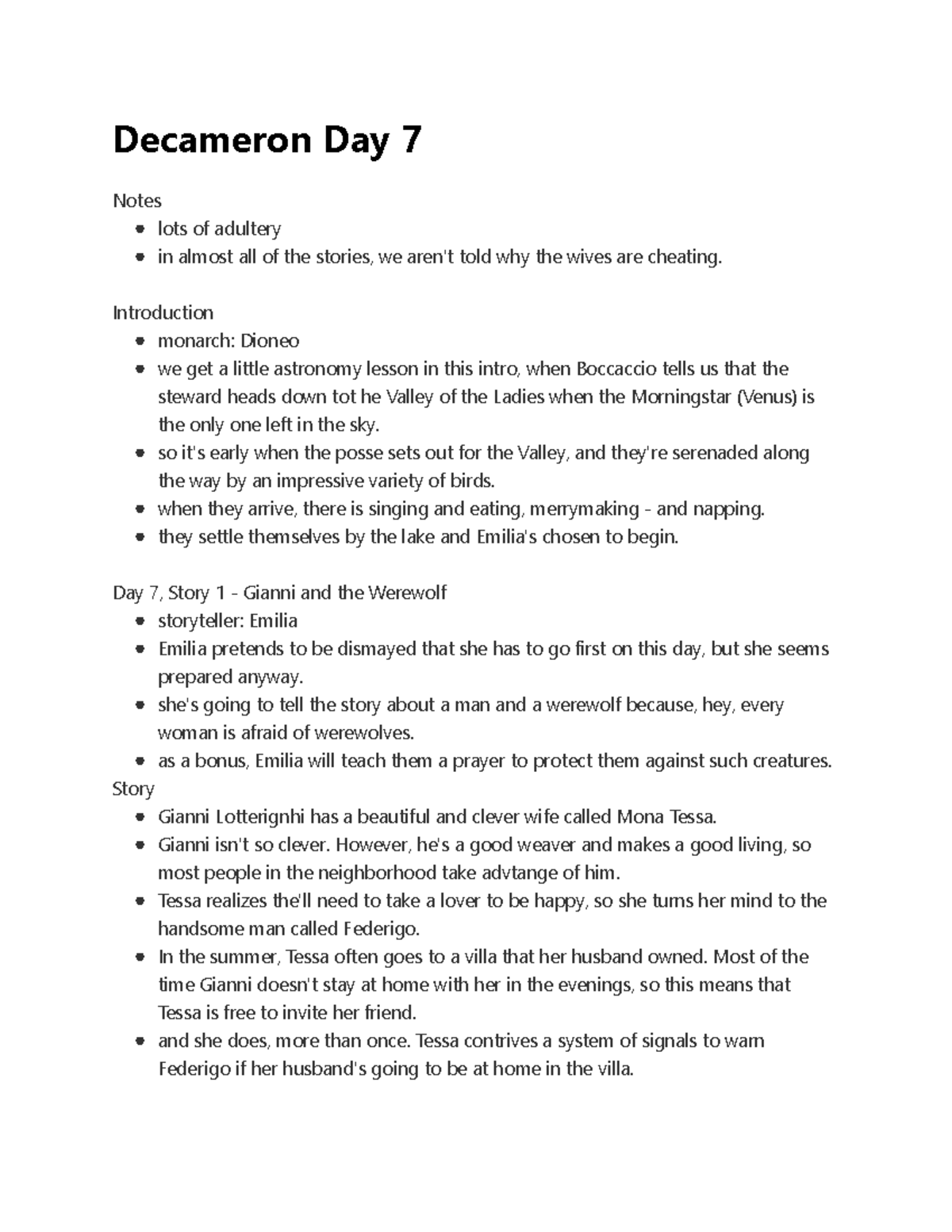 Decameron Day 7 - Lecture notes - Decameron Day 7 Notes Introduction ...